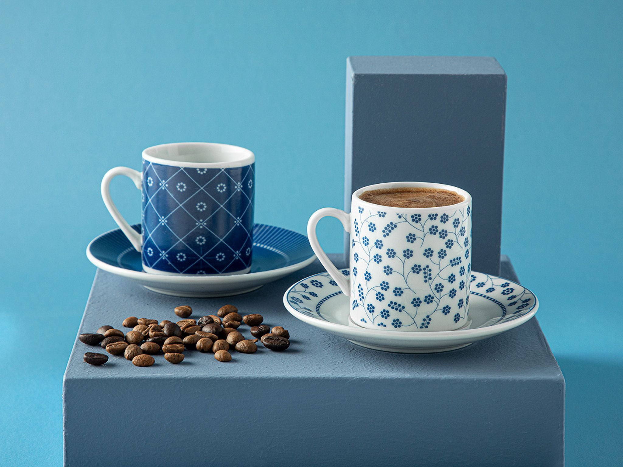 Anya Porcelain 4 Piece 2 Person Coffee Cup Set 80 ML Navy blue ...