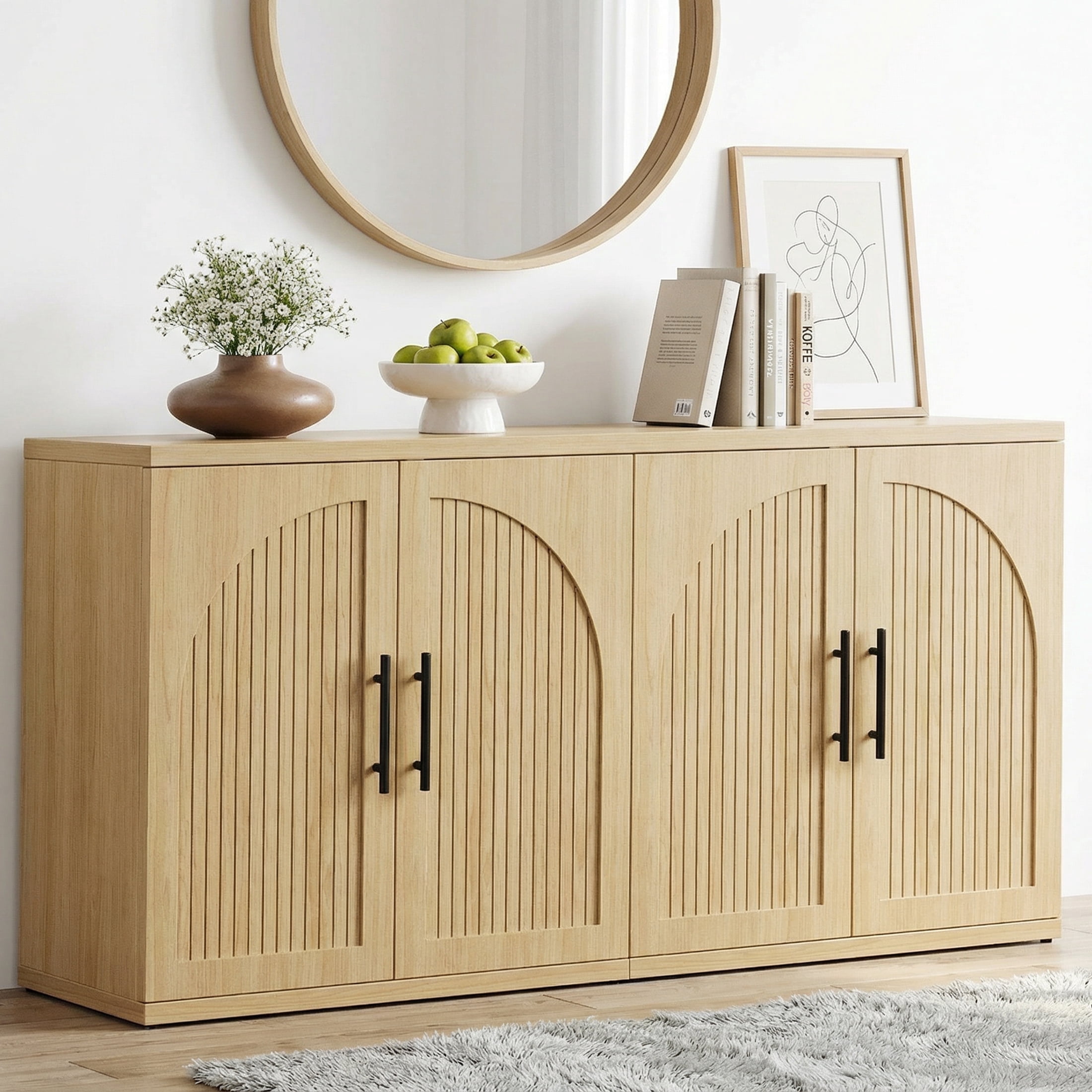 Anyact Modern Fluted Sideboard Cabinet, 63" Long Dressers with Metal ...
