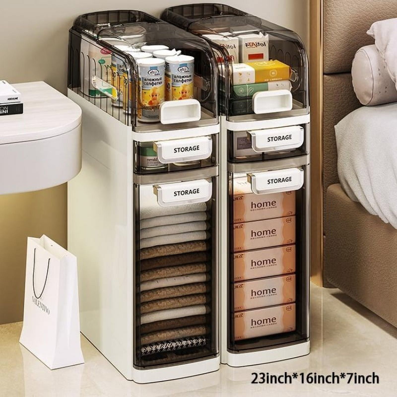 3-Tiers Bathroom Floor Storage Cabinet, Waterproof Drawers Organizer ...