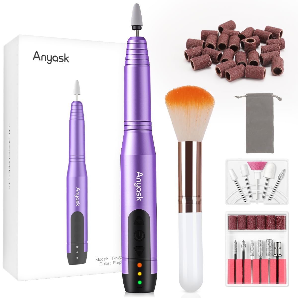 Anyask Cordless Nail Drill, Electric Nail Polisher Tools for Acrylic ...