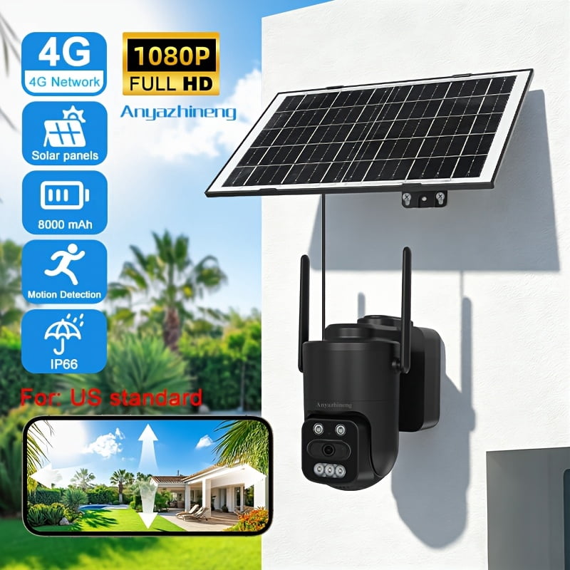 Anyazhineng1080P 4G Outdoor Security Camera, IP66 Waterproof, Motion ...