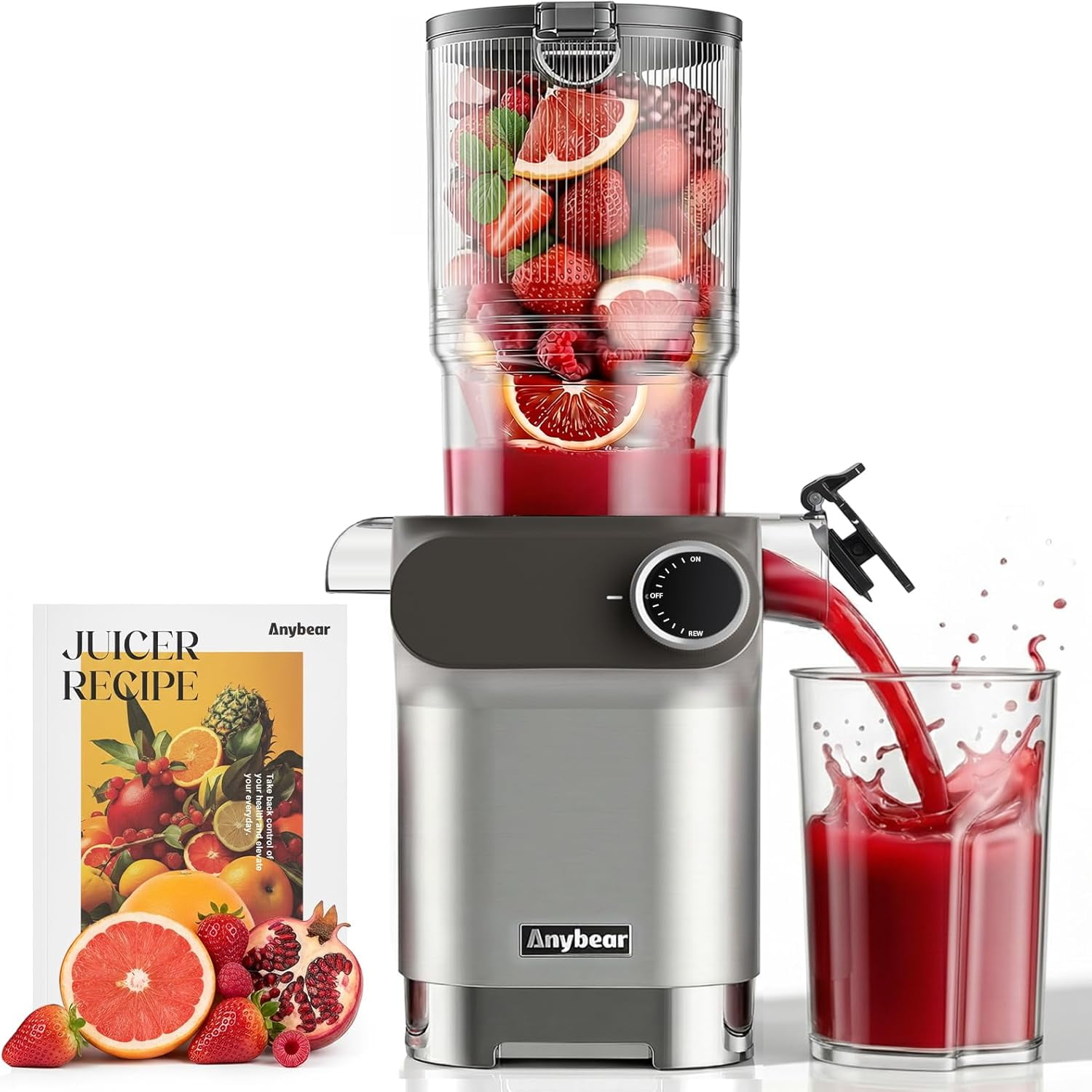 Anybear Slow Juicer, 200W Cold Press Juicer 4.3" Large Feed Chute Fit ...
