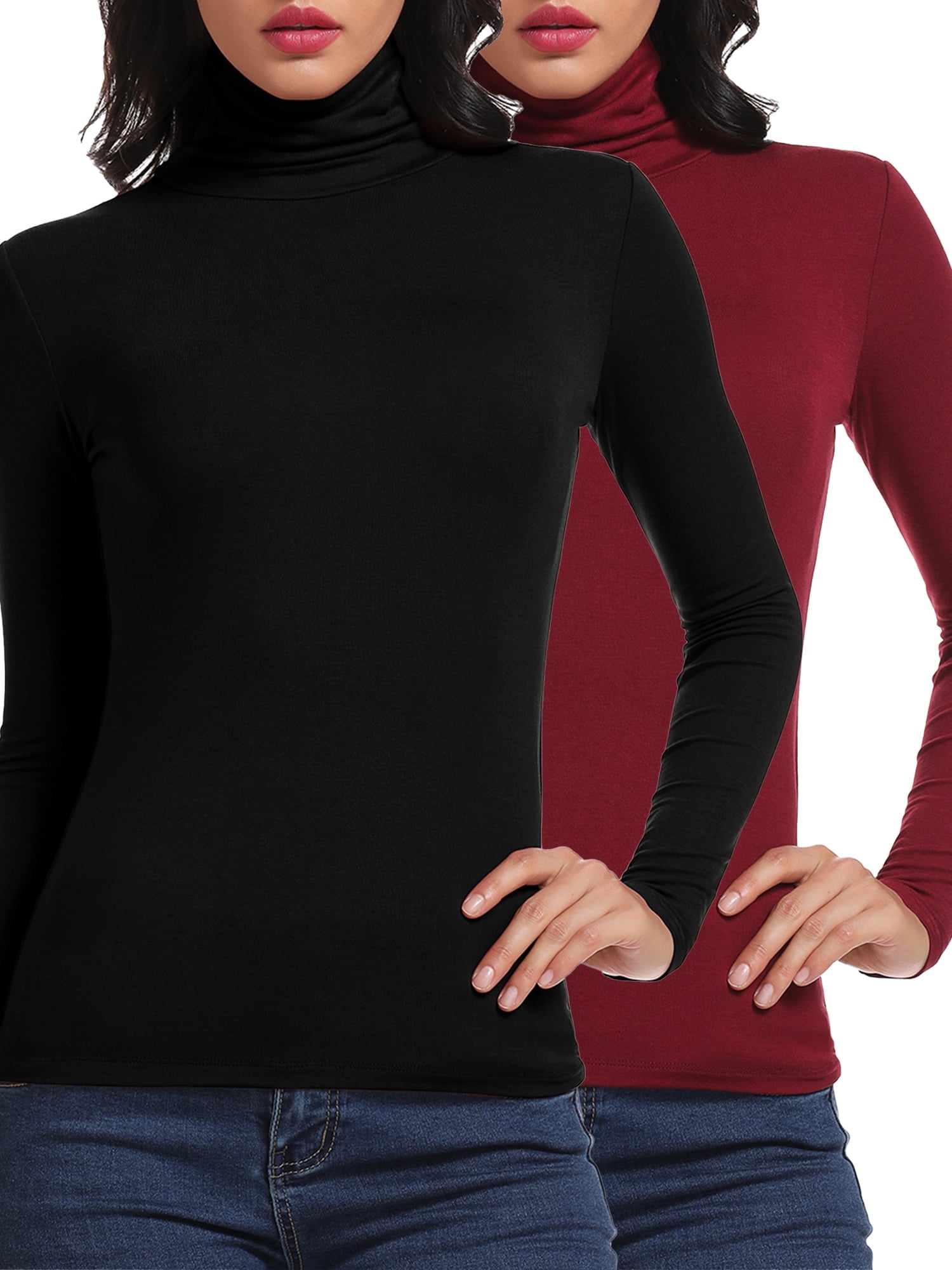 Anyfit Wear Women's Long Sleeve Turtleneck Top, Slim Fit, Stretch ...