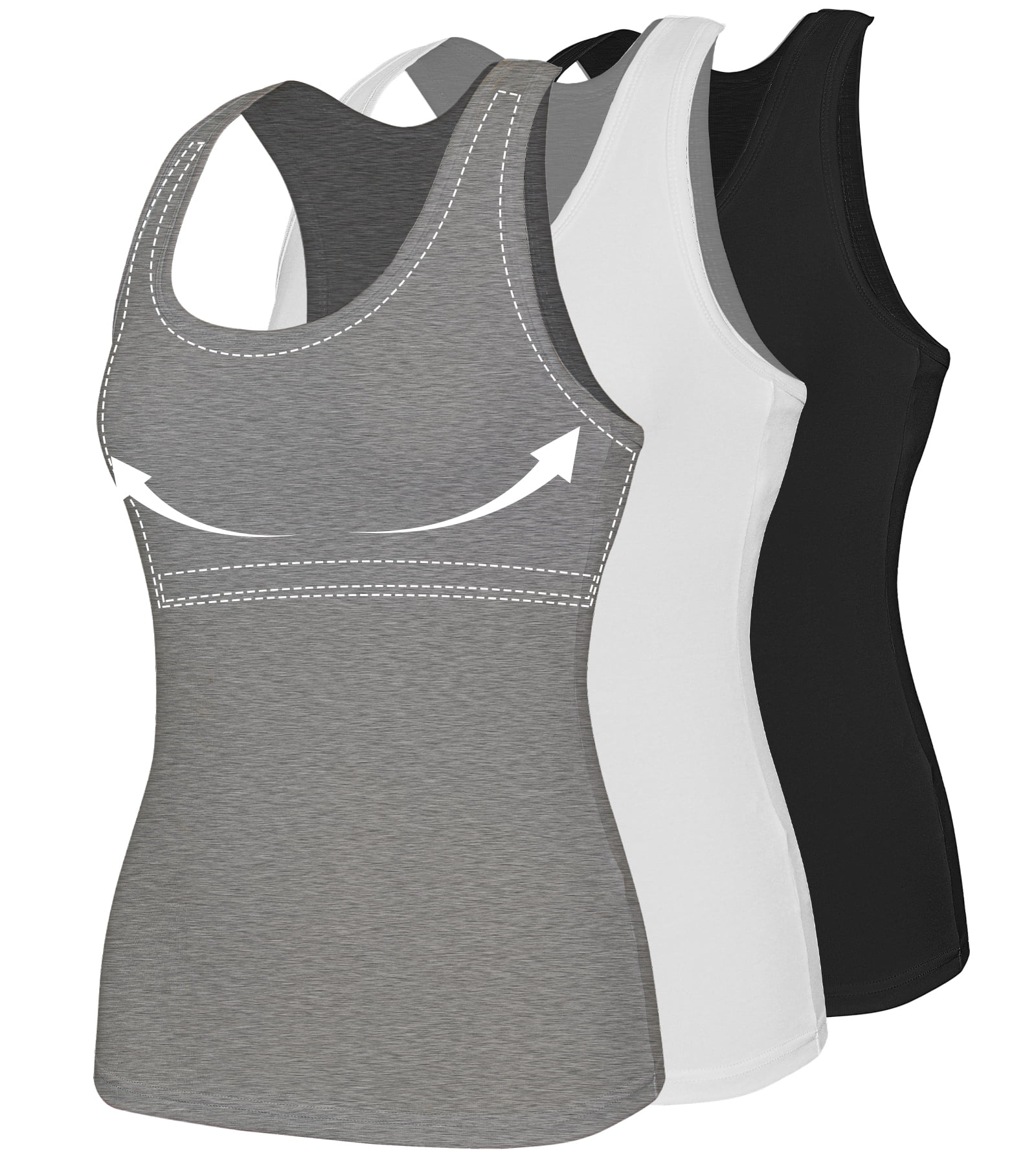 Anyfit Wear 3 Pack Racerback Workout Tank Tops With Shelf Bra for Women ...