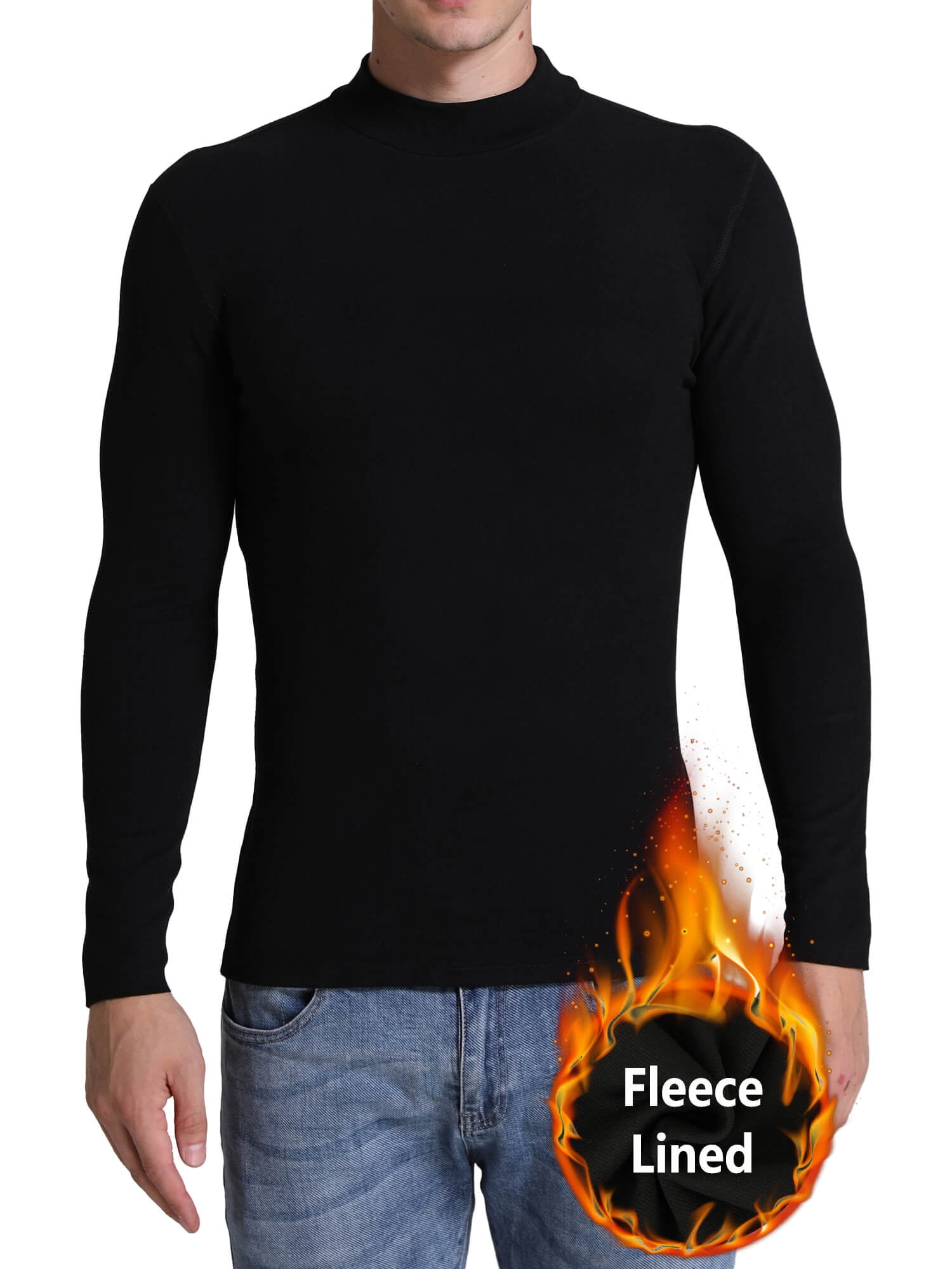 ANYFIT WEAR Men's Fleece Lined Mock Turtleneck Long Sleeve T Shirt ...