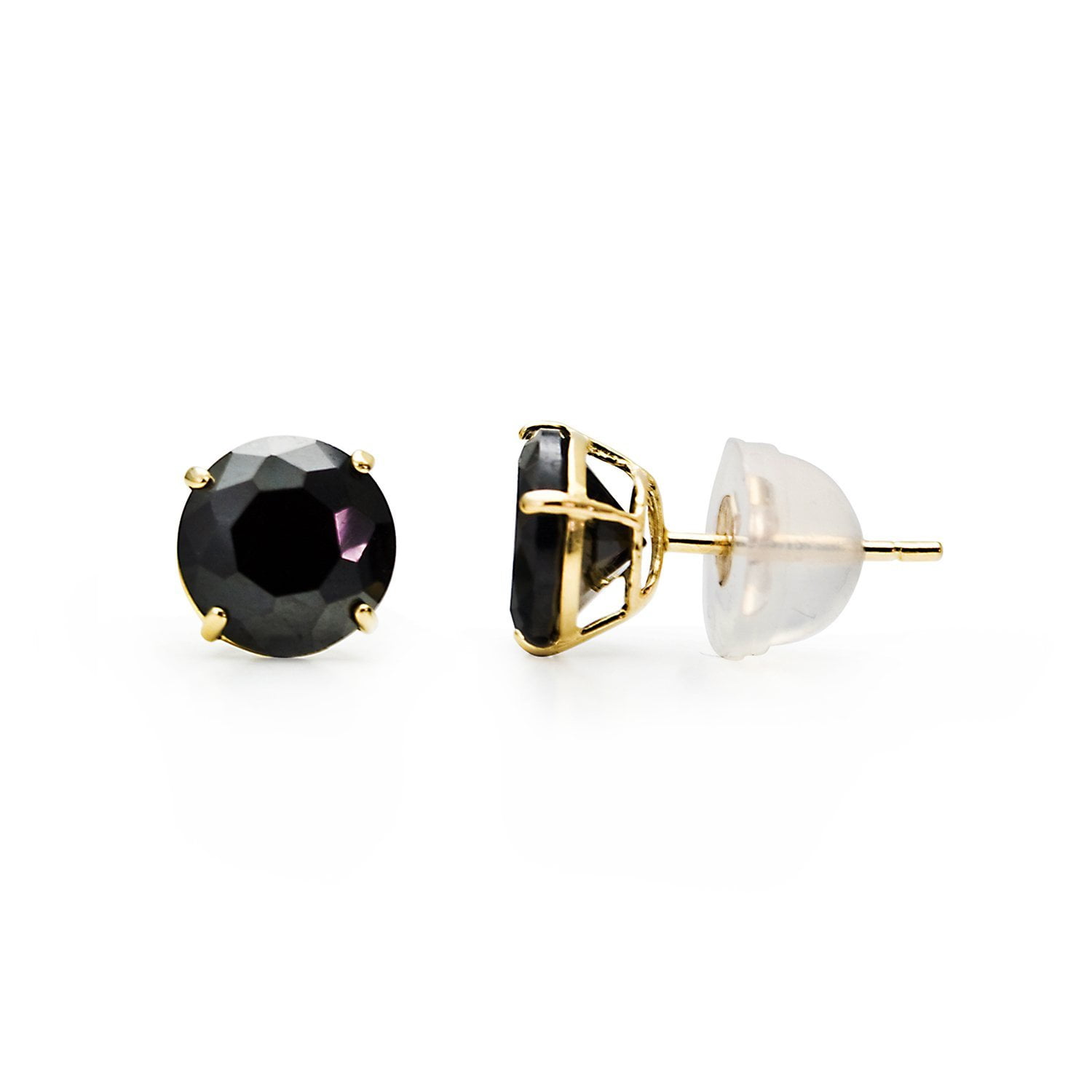 Anygods 14K Real solid Gold Round Black Diamond CZ Stud Earrings ...