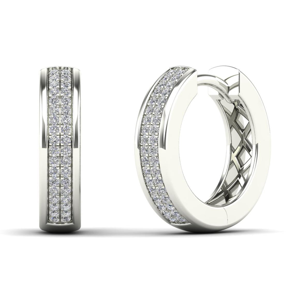 Anygolds 0.15 ctw Diamond Hoop Earrings, 14K Real Solid Gold Micropavé ...