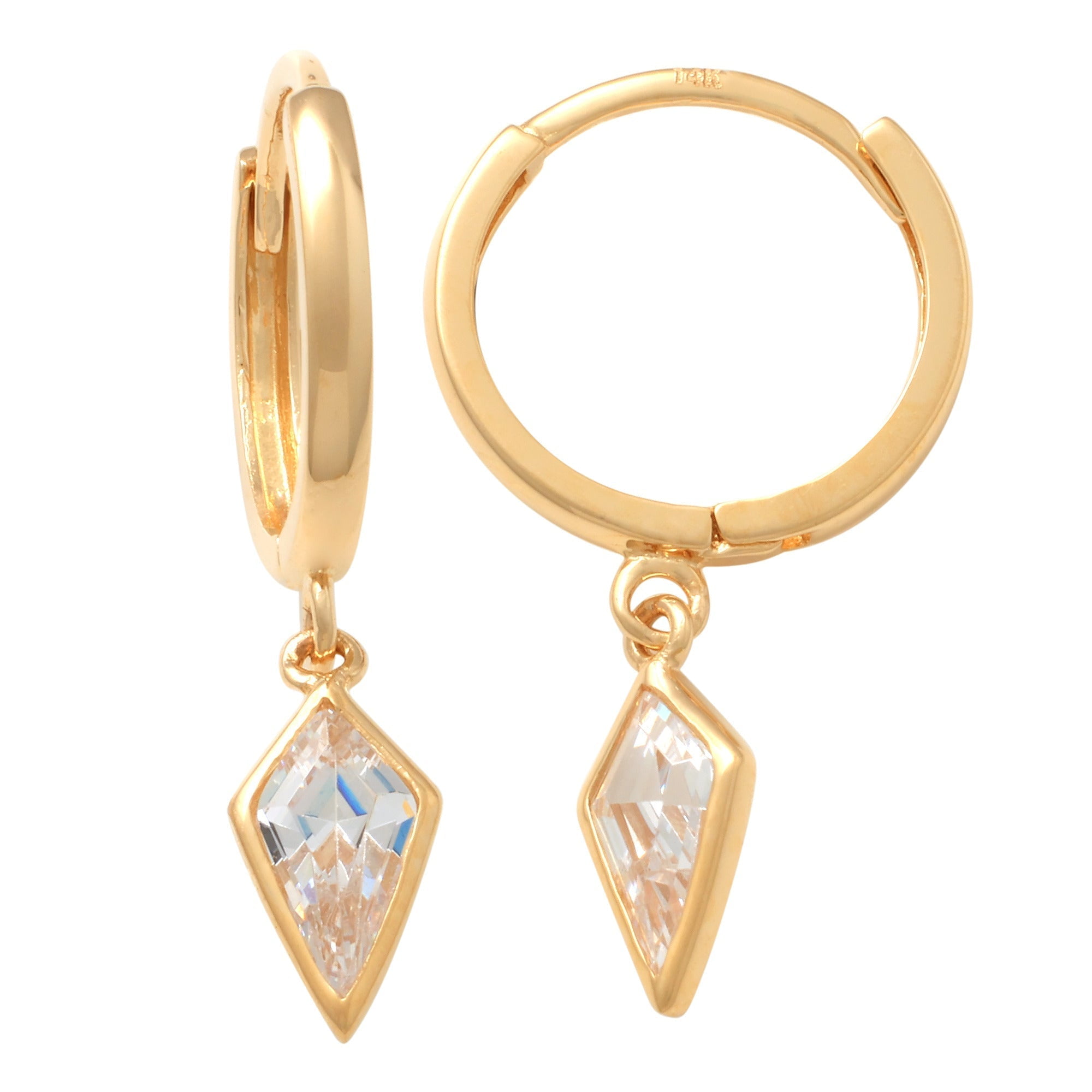 Anygolds 14K REAL Solid Gold Bezel CZ Drop Huggie Earrings Cartilage ...