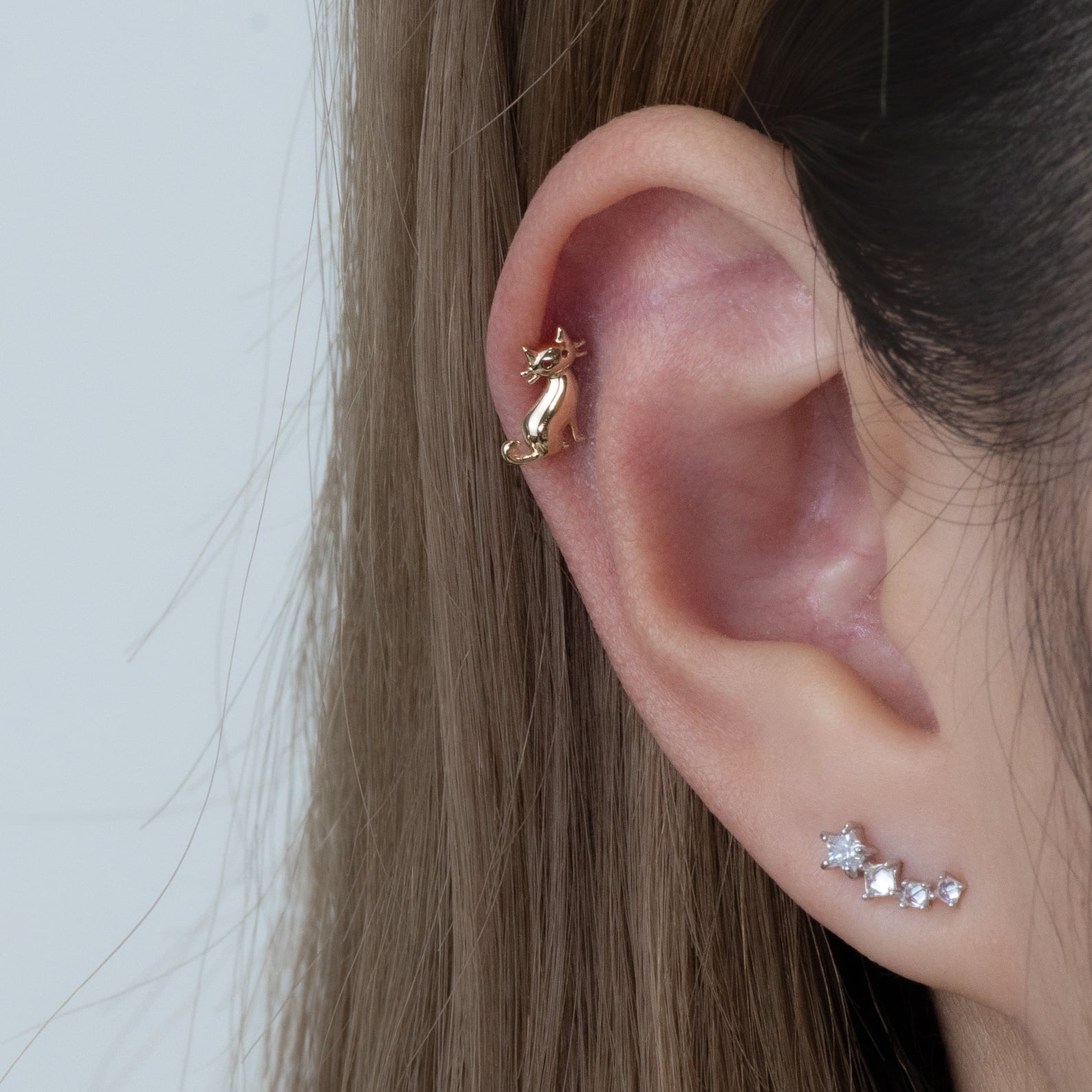 Anygolds 14K REAL Solid Gold Cat Kitty Cartilage Daith Helix Tragus ...