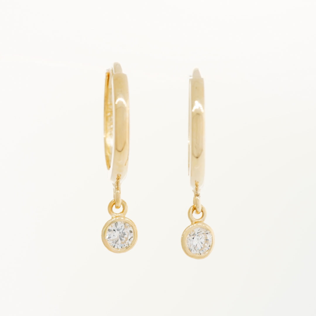 Anygolds 14K REAL Solid Gold Diamond Round Drop Huggie Earrings Cartilage Upper Earlobe Helix ...