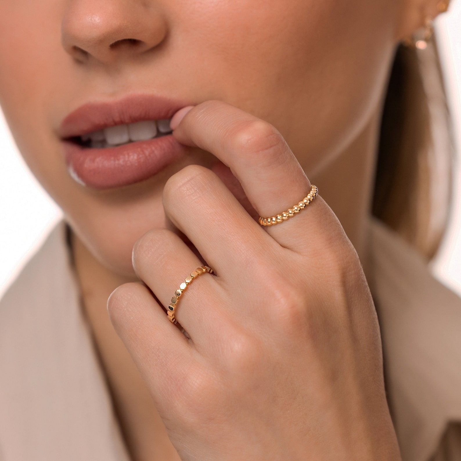 Anygolds 14K REAL Solid Gold Honeycomb Band Ring Simple Daily Minimal ...
