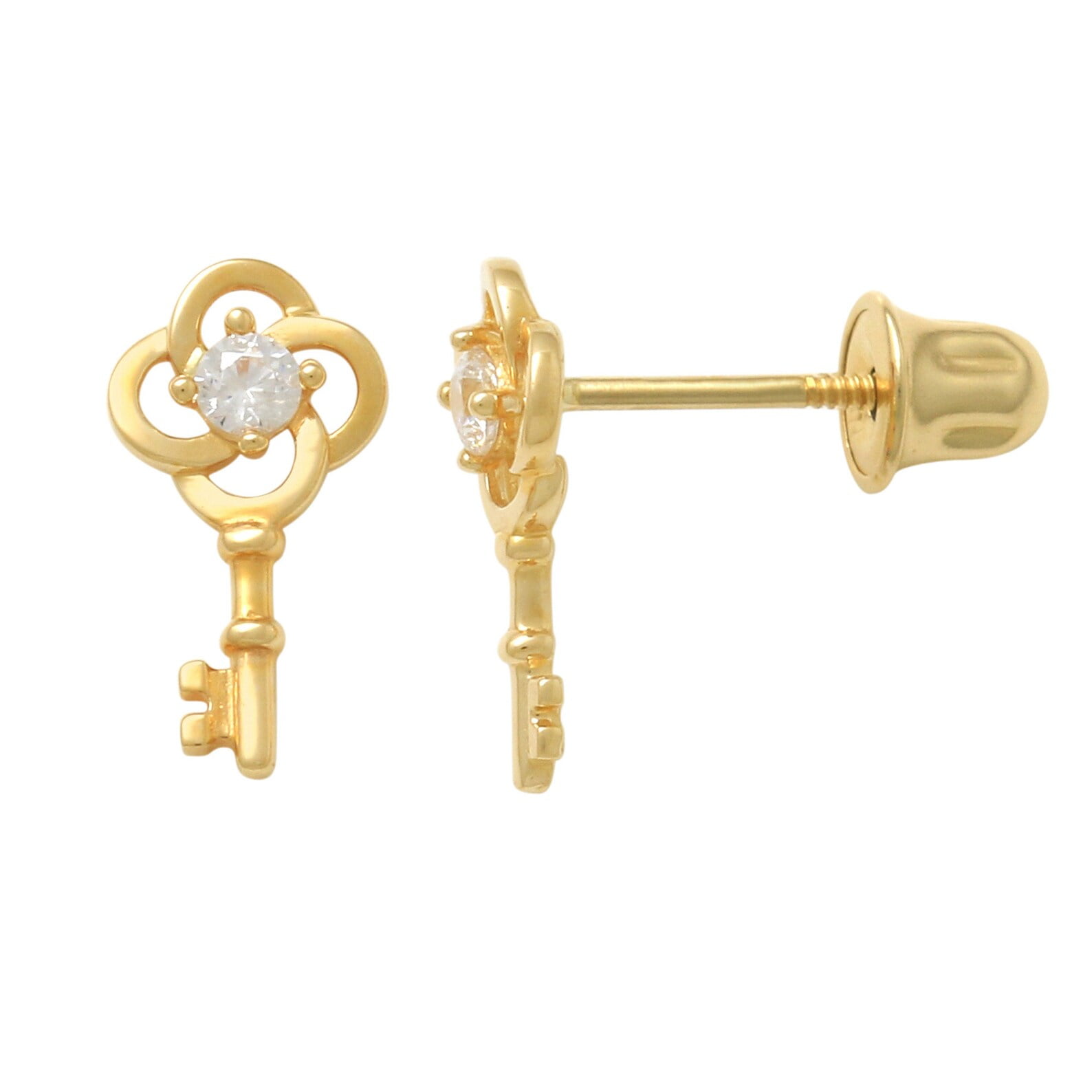 Anygolds 14K REAL Solid Gold Key Stud Earrings CZ Cartilage Daith Helix ...