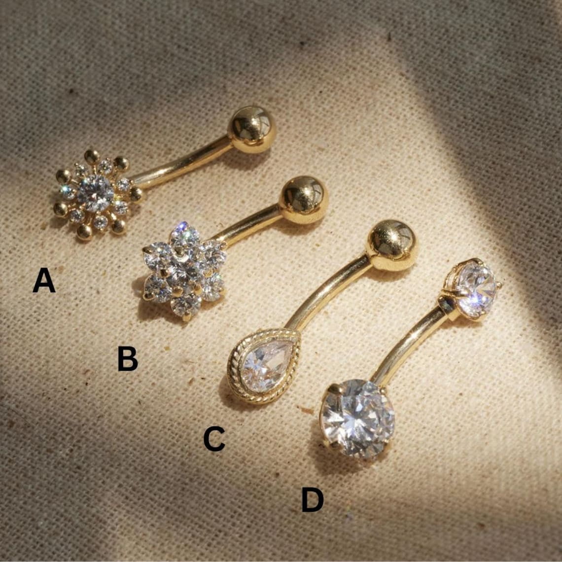 Anygolds 14K REAL Solid Gold Navel Barbell CZ Belly Button Jewelry Piercing 14G - Walmart.com