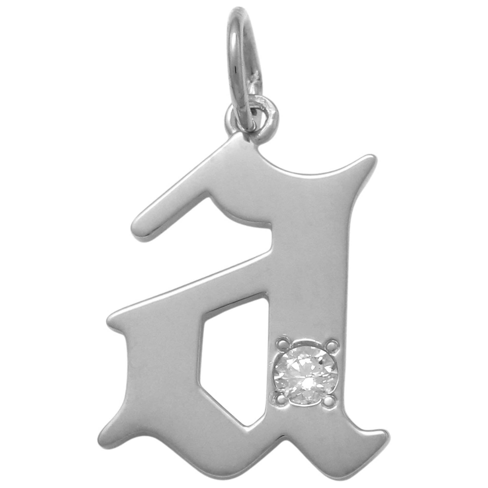 Anygolds 14K Real Solid Gold 0.031ctw - 0.044ctw Diamond Gothic Initial Alphabetical Pendant ...