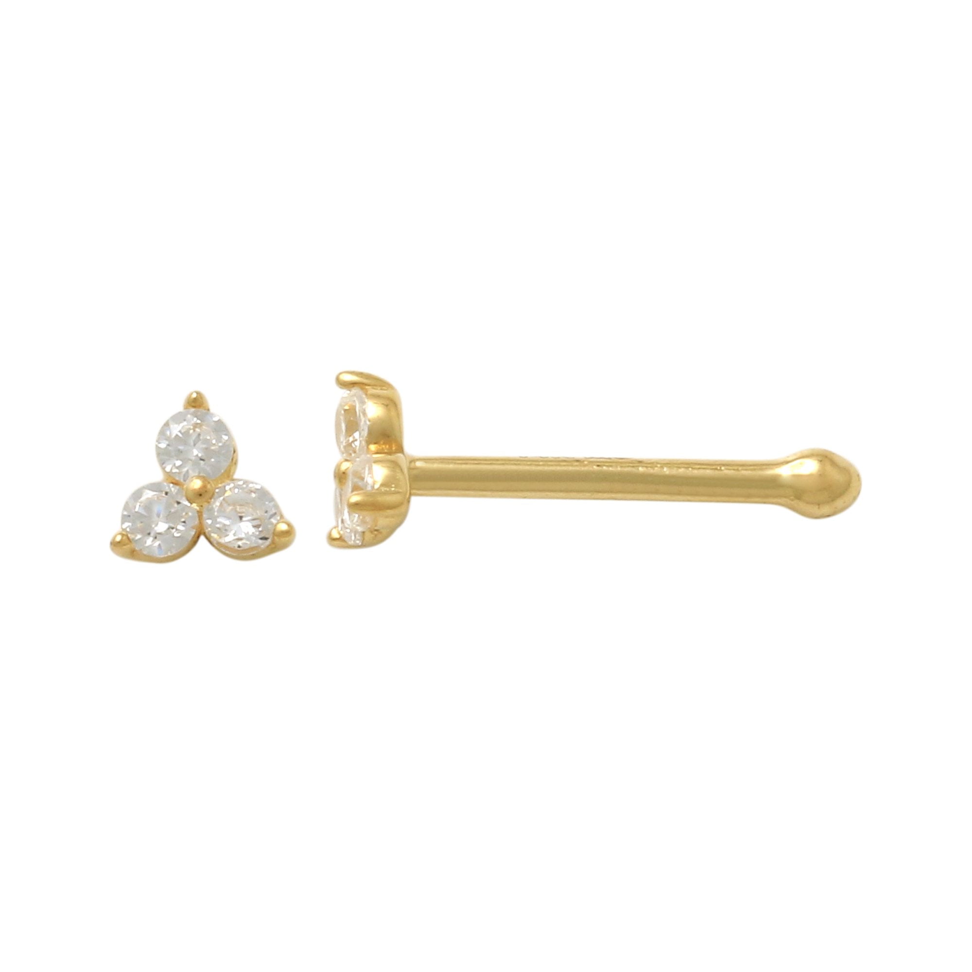 Anygolds 14K Real Solid Gold 0.042ctw Diamond Trinity Nose Bone Stud ...