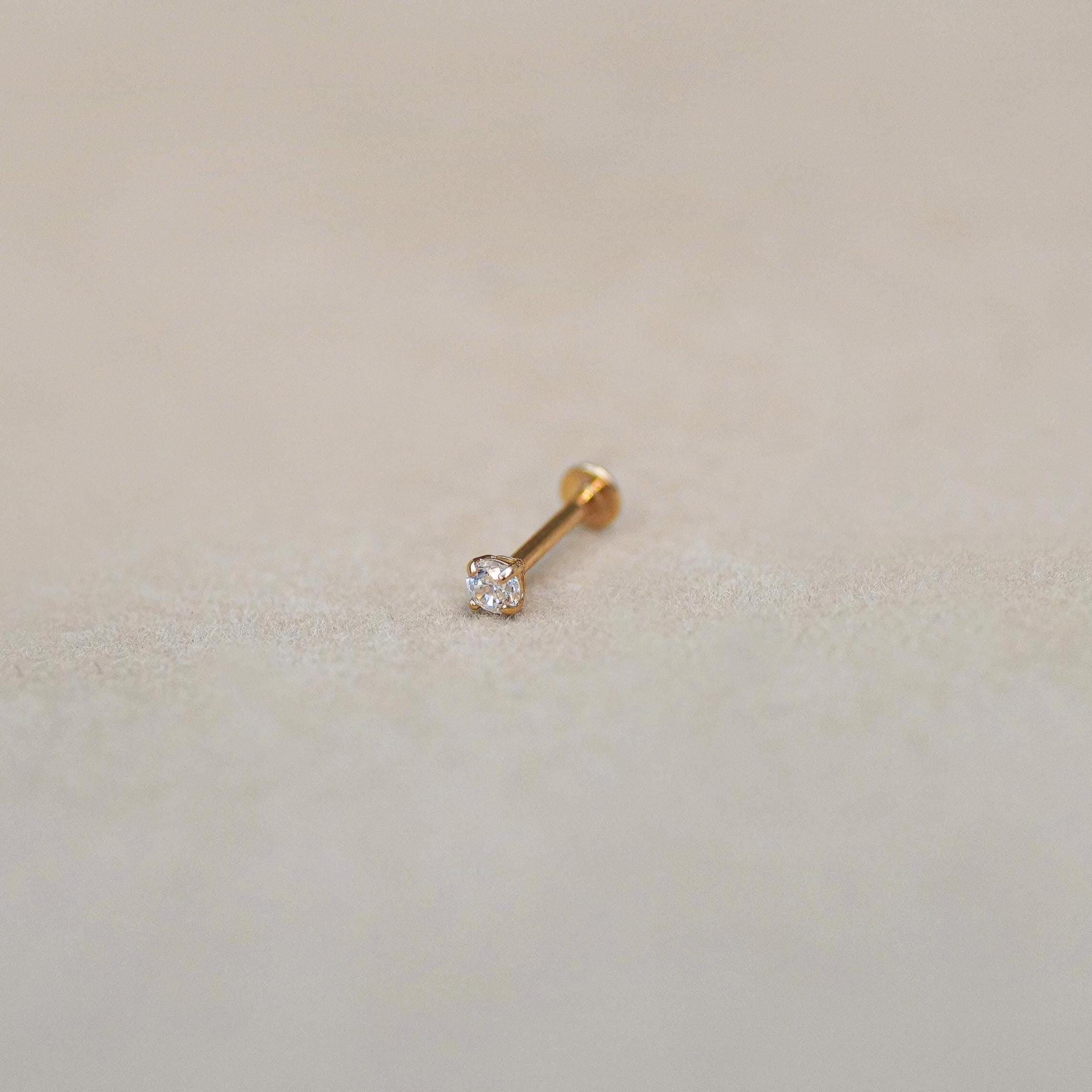 Anygolds 14K Real Solid Gold Adults' Round Ball Stud, Internal Flatback 18G - Walmart.com