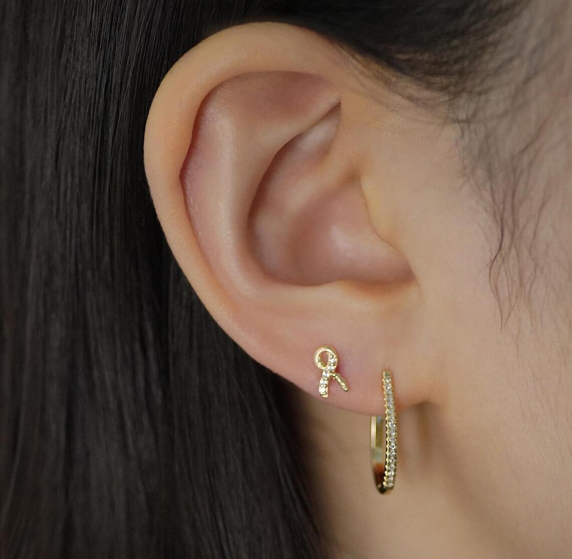 Anygolds 14K Real Solid Gold CZ Memorial Ribbon Stud - Tragus, Helix ...