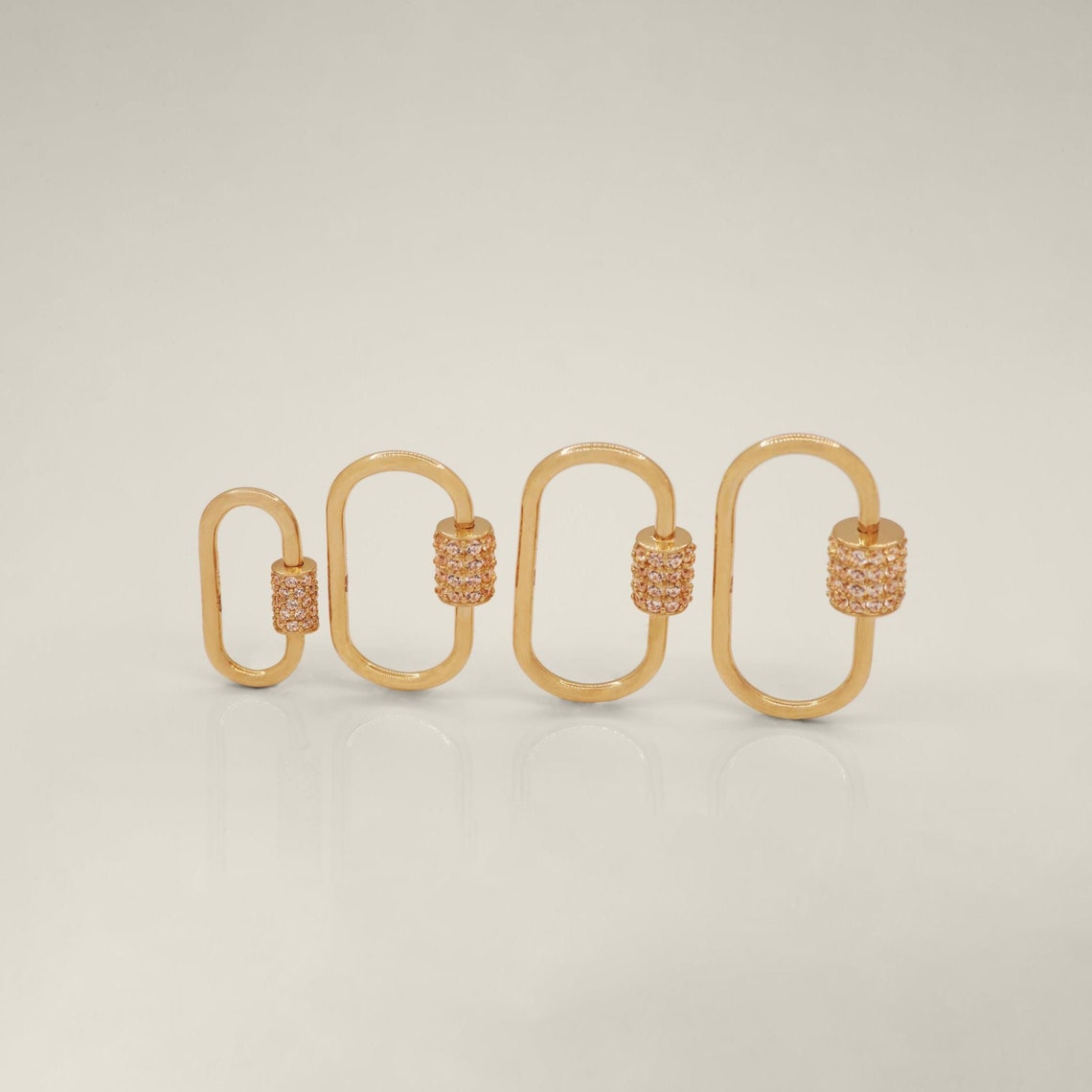 Anygolds 14K Real Solid Gold CZ Oval Paperclip Charm Connector ...