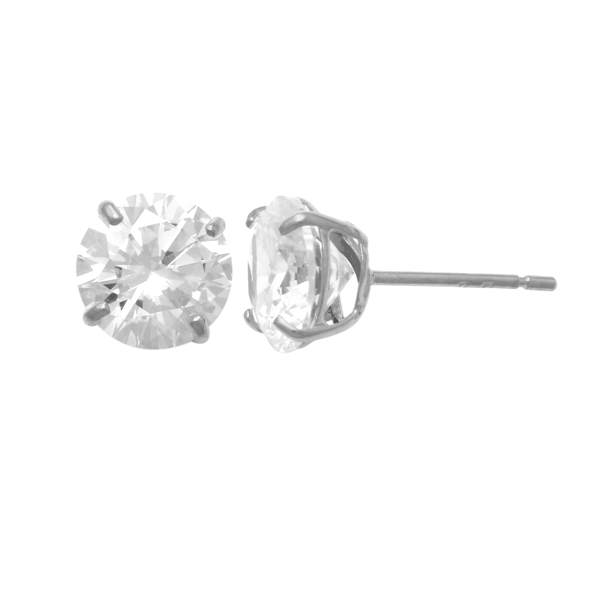 Anygolds 14K Real Solid Gold Cubic Zirconia 6mm Round Stud Push Back ...