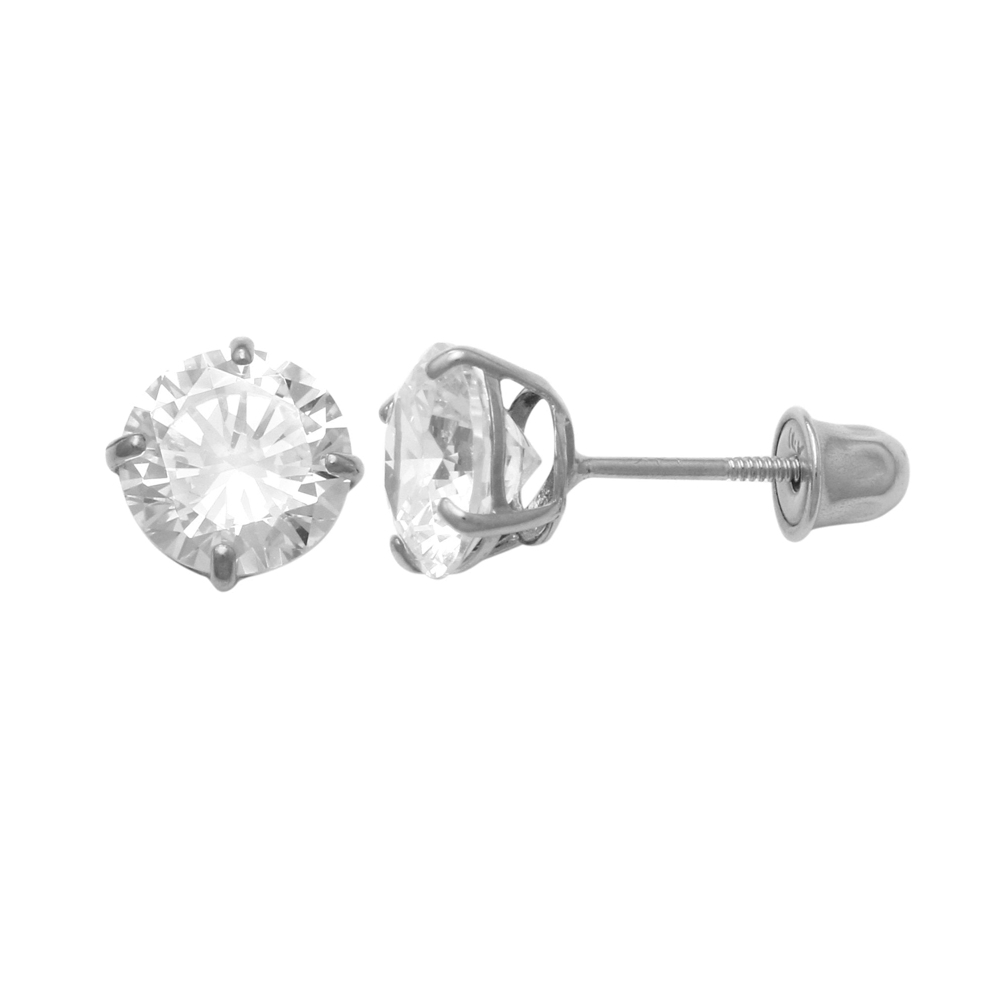 Anygolds 14K Real Solid Gold Cubic Zirconia 6mm Round Stud Screw Back ...