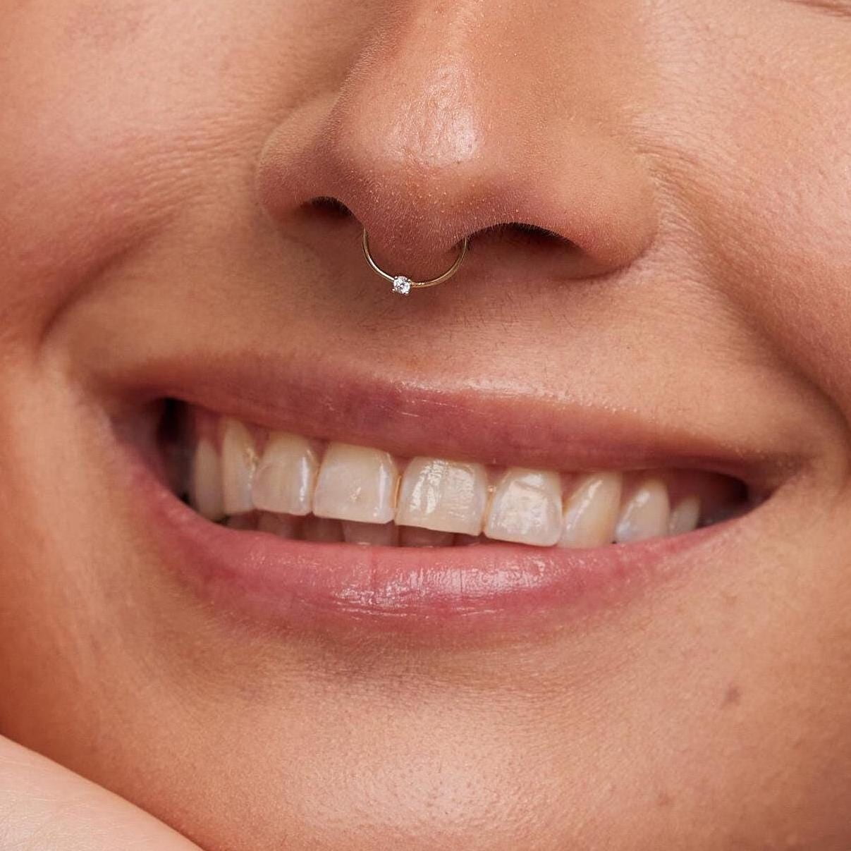 Anygolds 14K real solid Gold Diamond Point Hoop CZ Piercing 22G ...