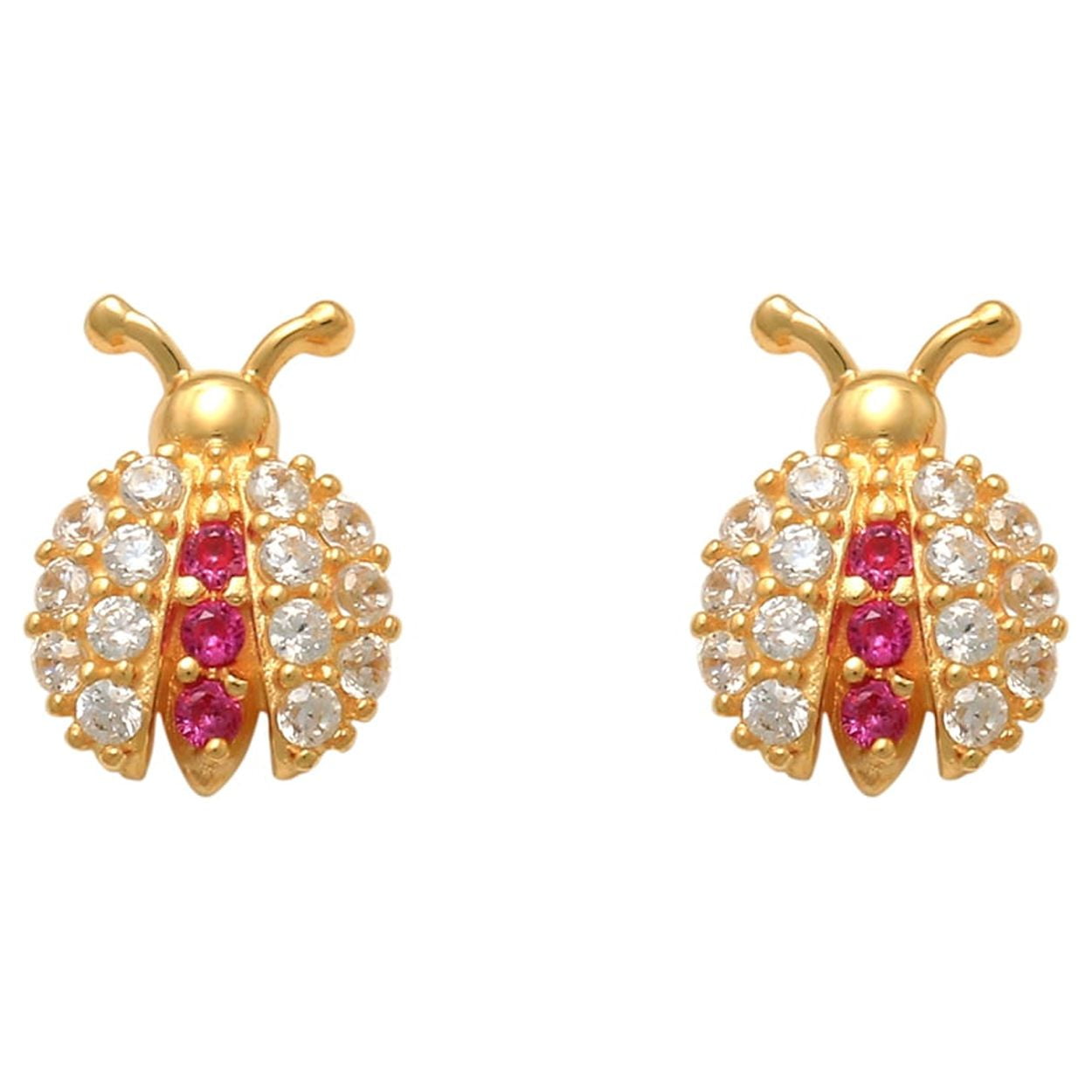 Anygolds 14K Real Solid Gold Ladybug Stud Earrings with Screw-back for ...