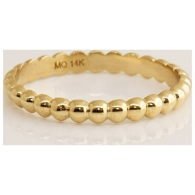 Anygolds 14K Real Solid Gold Minimalist Stackable Ball Knuckle Bridal Stacker Layering Band Ring ...