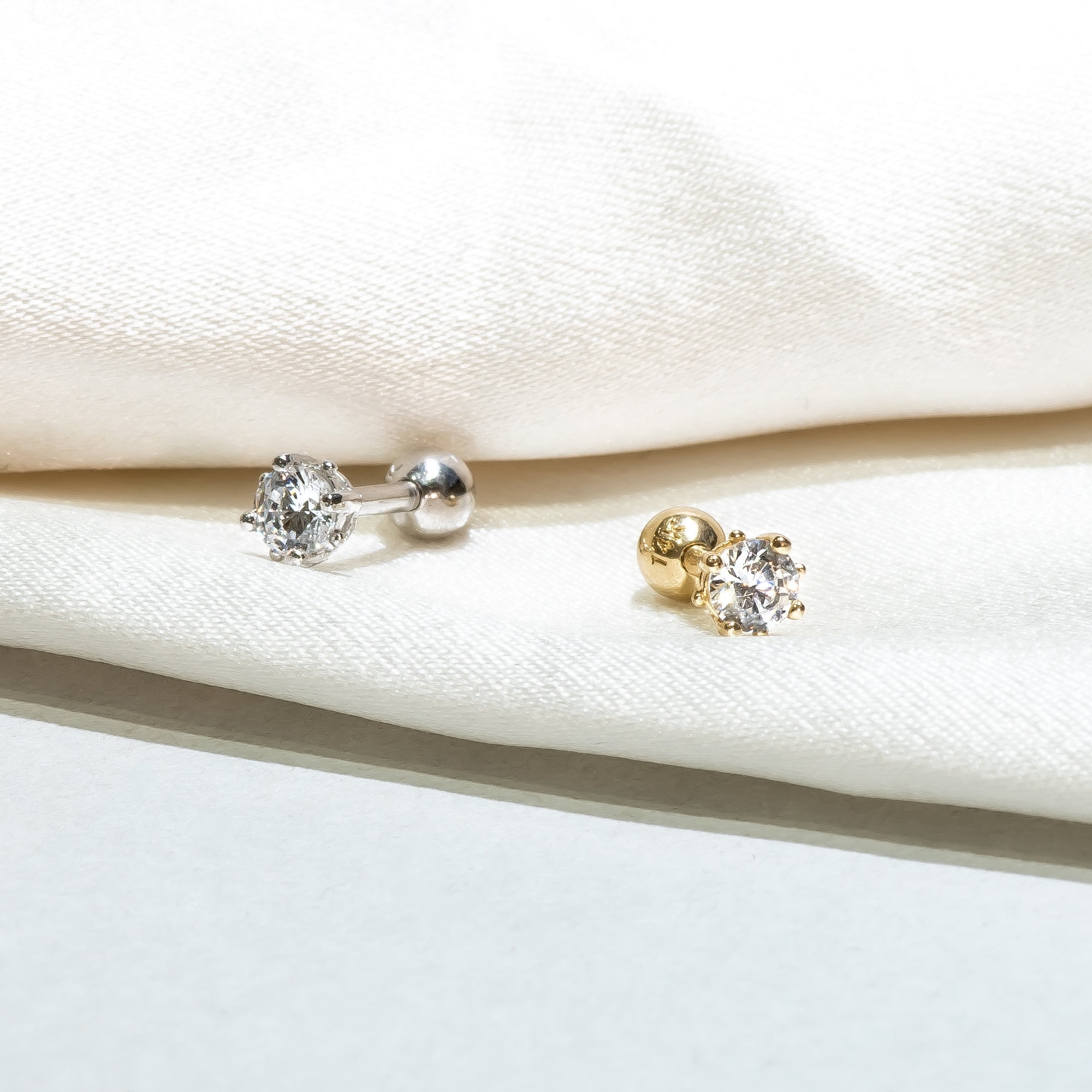 Anygolds 14K Real Solid Gold Round Diamond CZ Post Length 6mm Cartilage ...