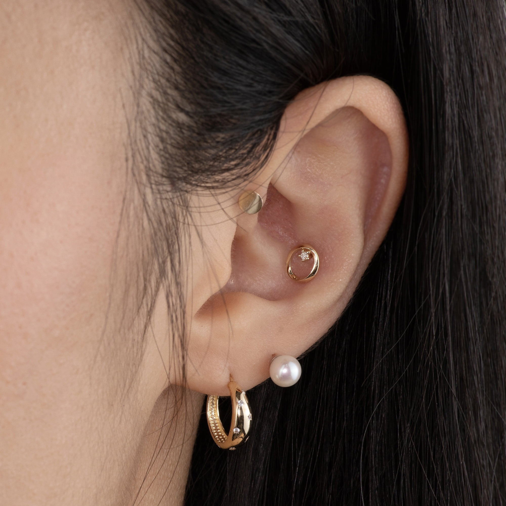 Anygolds 14K Real Solid Gold Simple Freshwater Pearl Stud Earrings ...