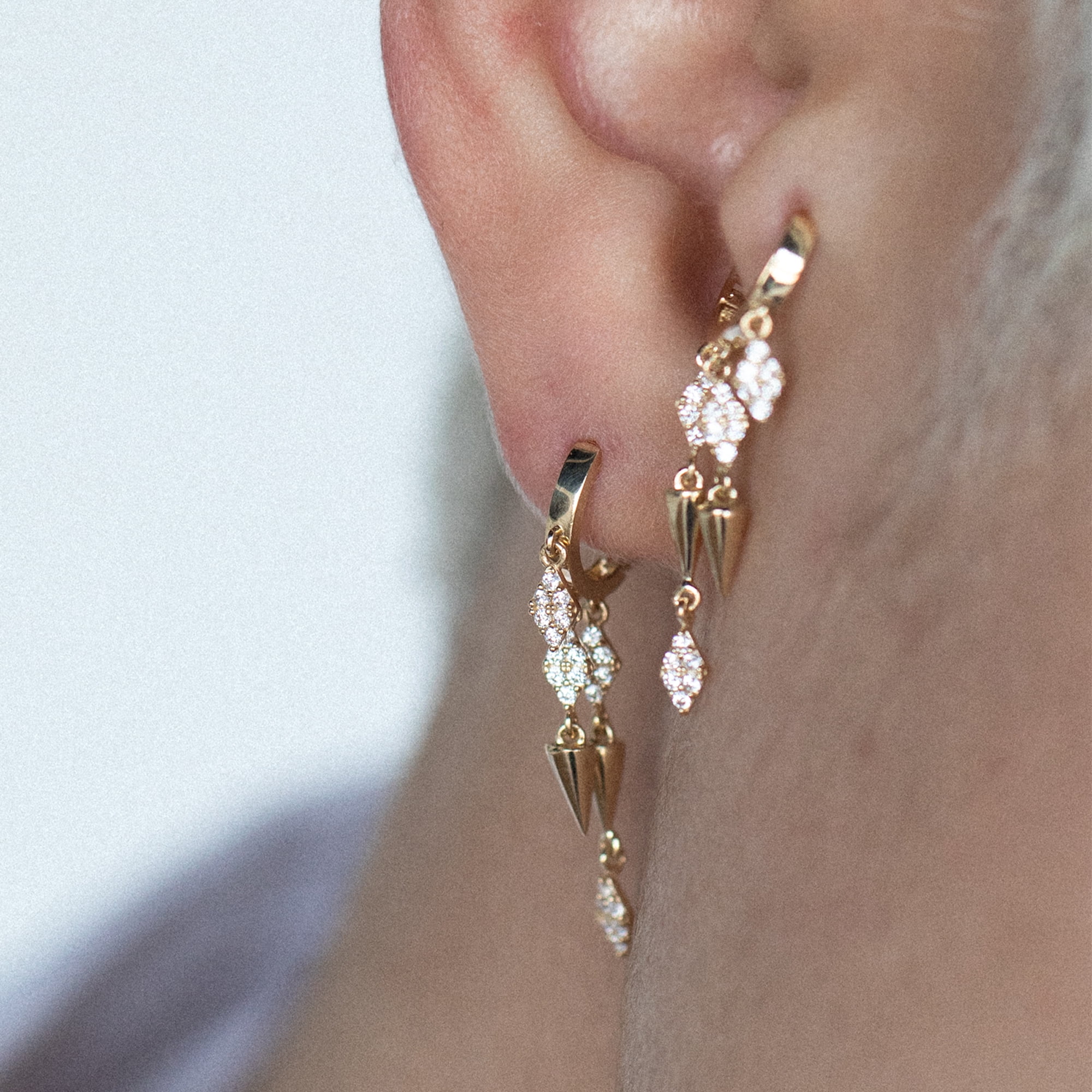 Anygolds 14K Real Solid Gold Spike Drop Huggie Earring, Diamond CZ ...