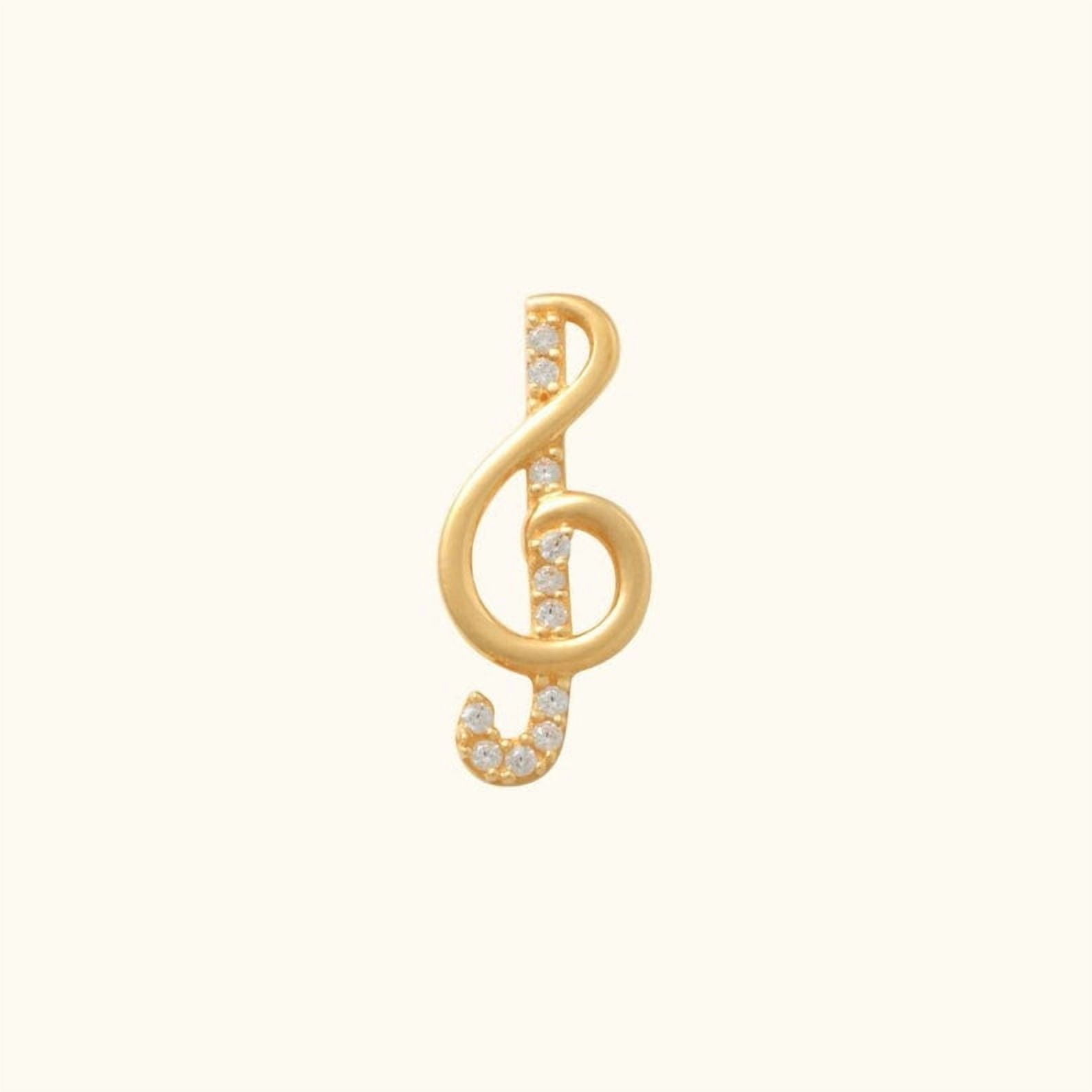 Anygolds 14K Real Solid Gold Treble Clef CZ Pendant Charm for Chain ...