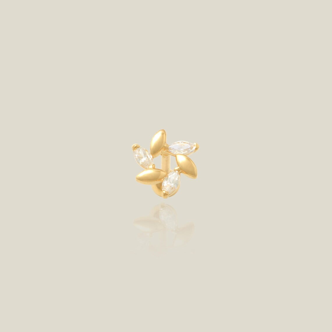 Anygolds 14K Real Solid Gold Windmill CZ Flower Stud - Cartilage, Helix ...