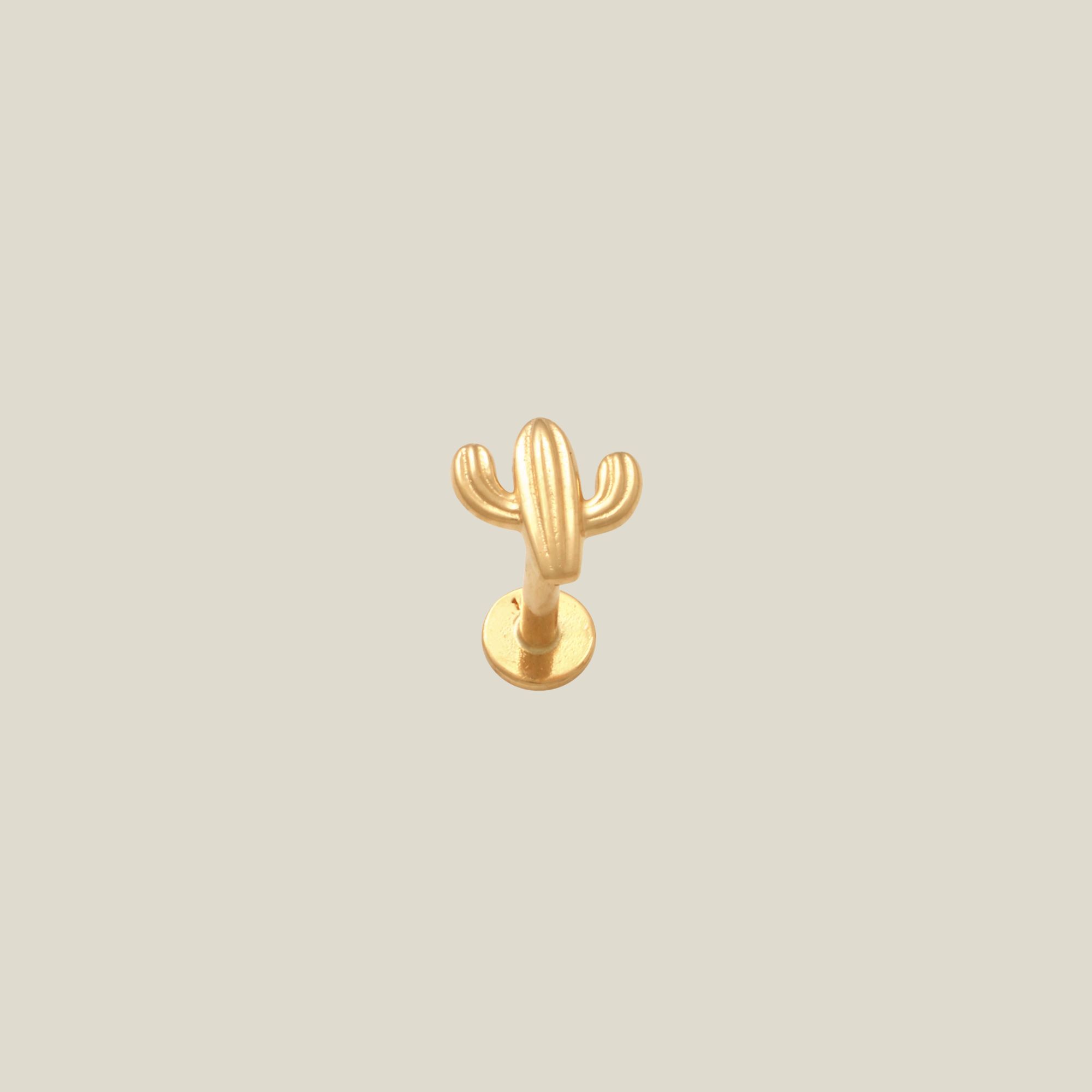 Anygolds 14K real solid Gold Mini Cactus Flatback Earring 18G Push Pin ...