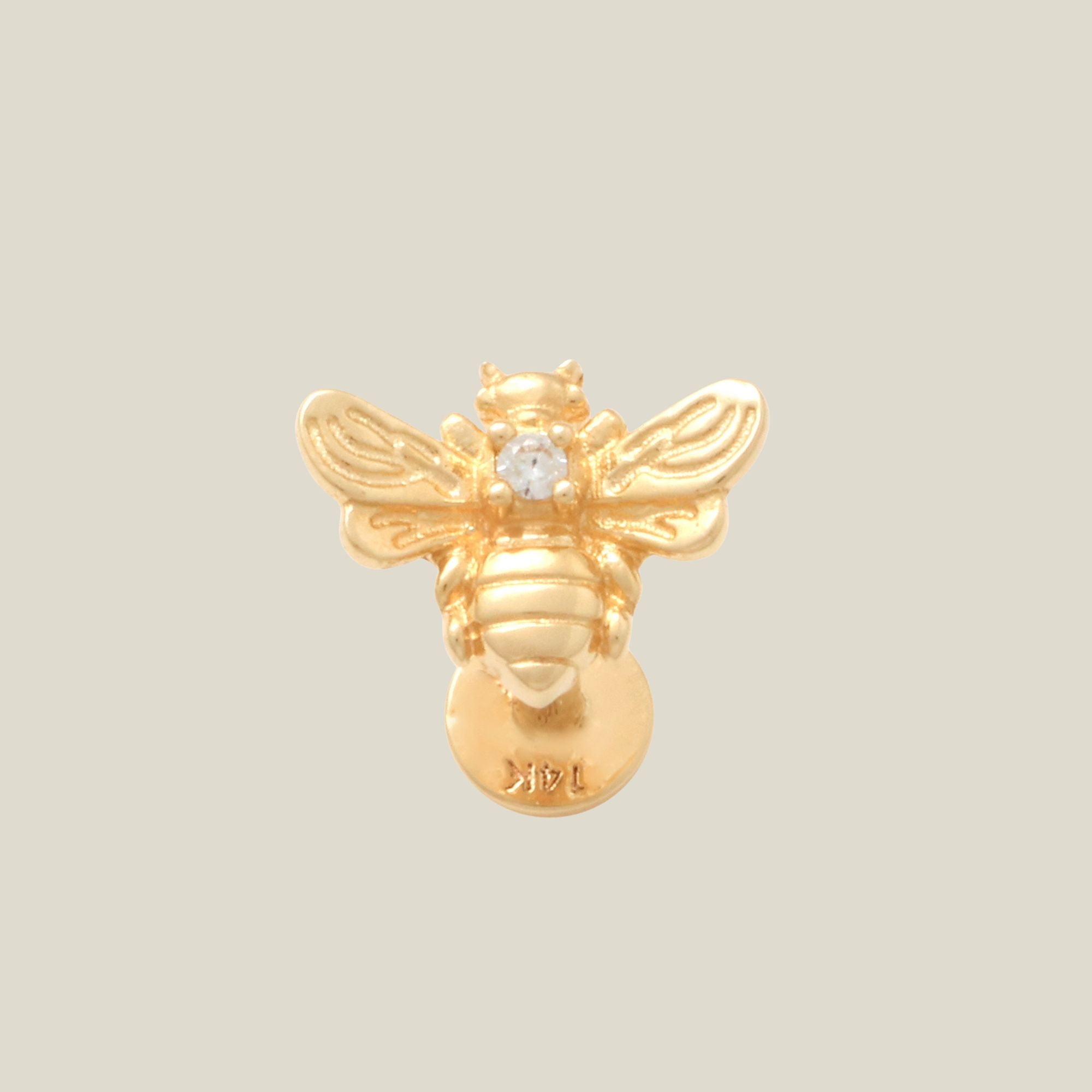 Anygolds 14K real solid Gold Queen Bee Flatback Piercing Mini 18G ...