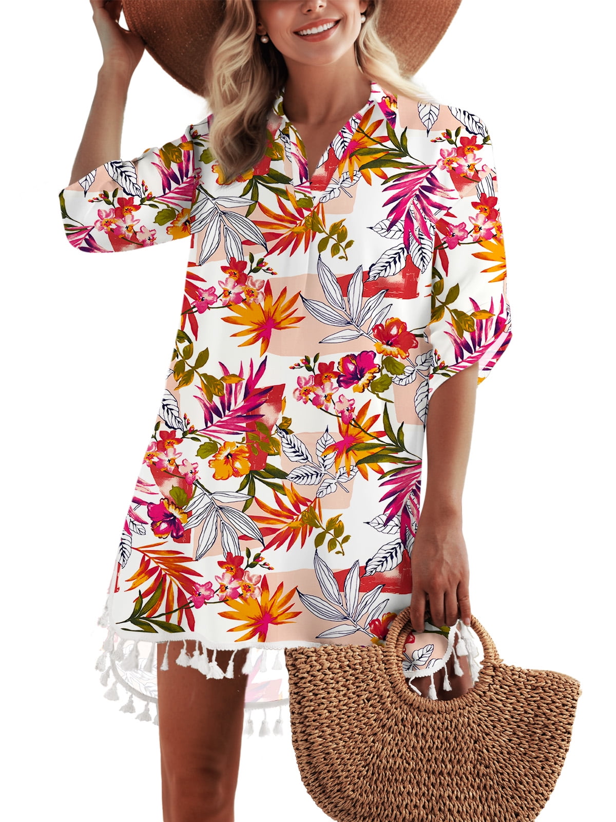 Anygrew 2025 Women Swimsuit Coverups Shirt Tassel Beach Bathing Suit ...