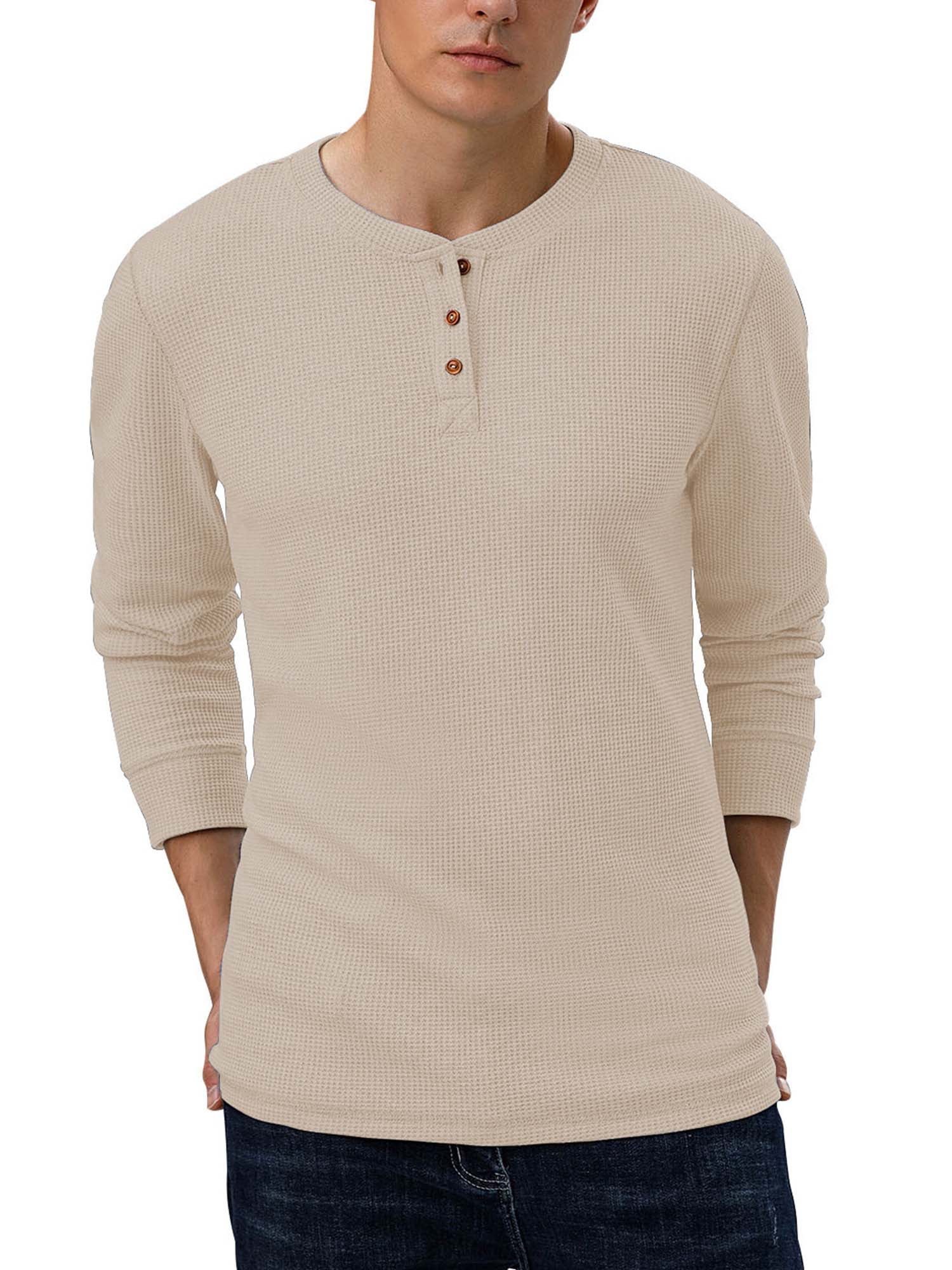 Anygrew Mens shirts Long Sleeve Henley Shirt Waffle Shirt for Men ...