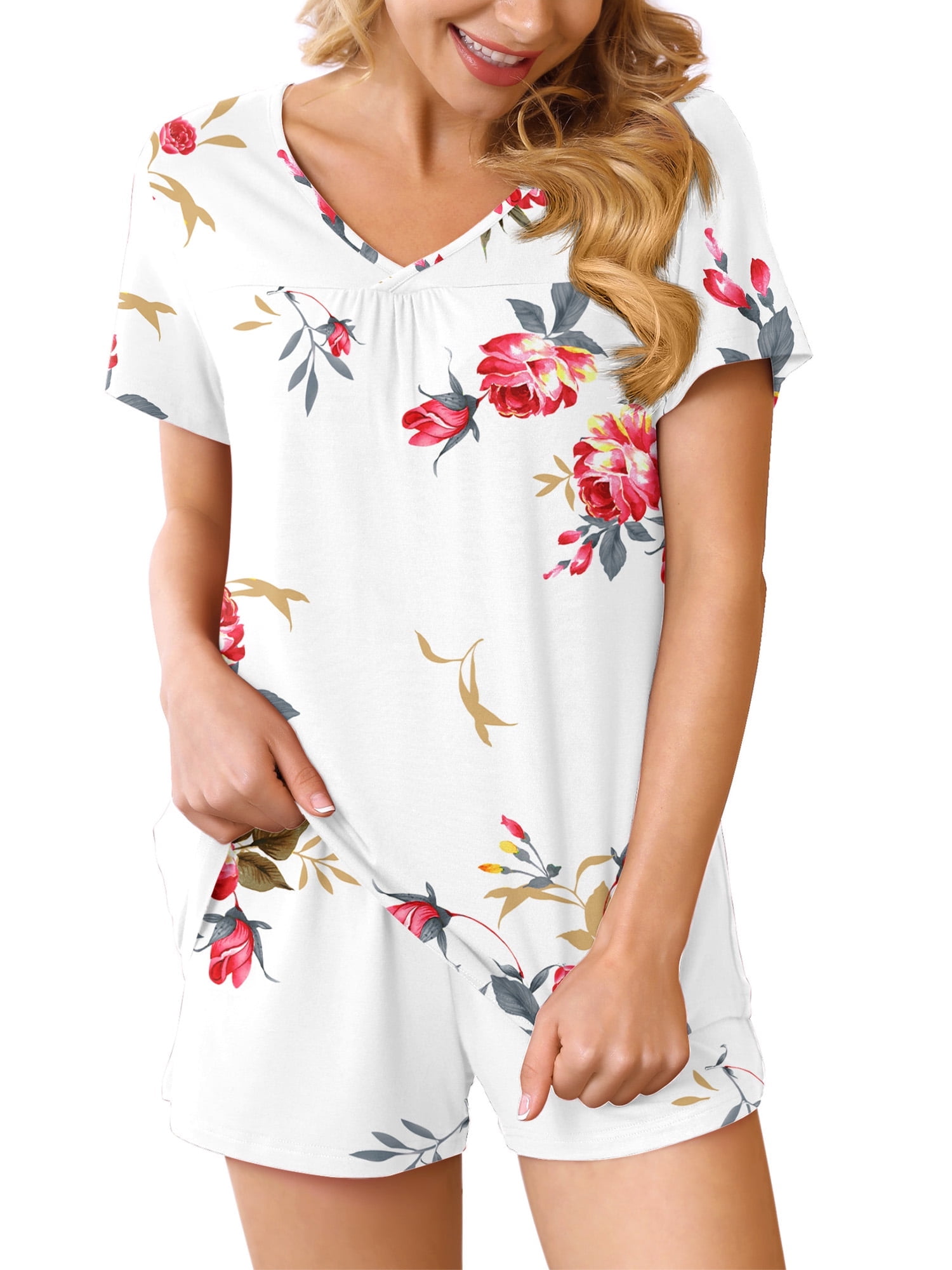 Anygrew Summer Pajama Set for Women, 2 Piece Soft Sleepwear with Shorts ...