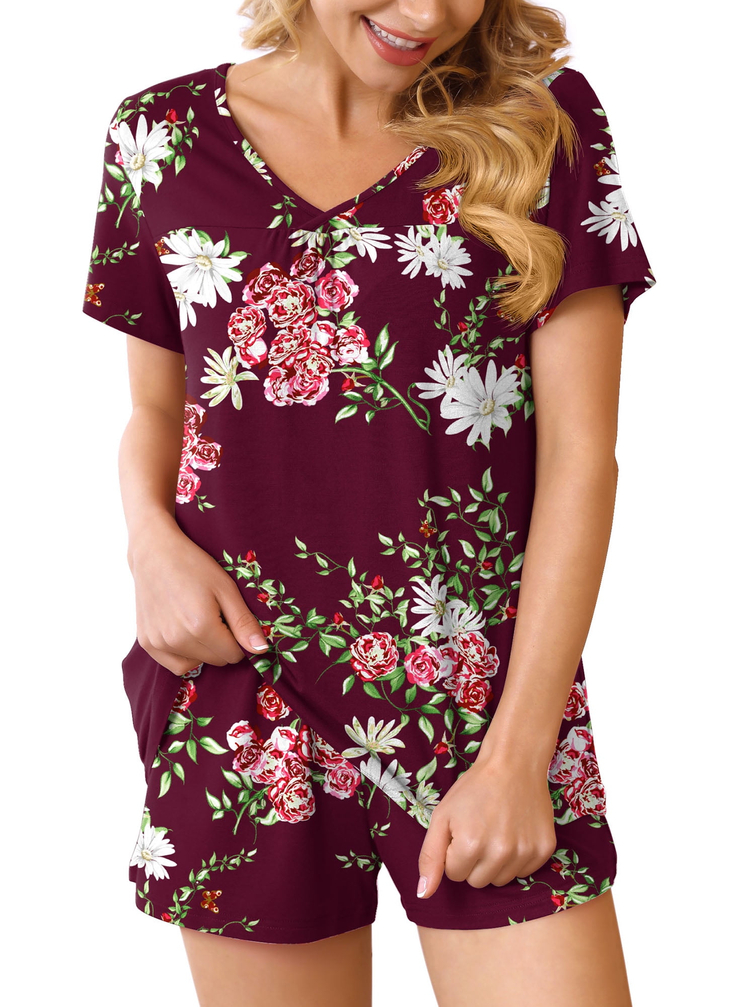 Anygrew Women's Summer Pajama Set - Soft 2 Piece Sleepwear with Shorts ...