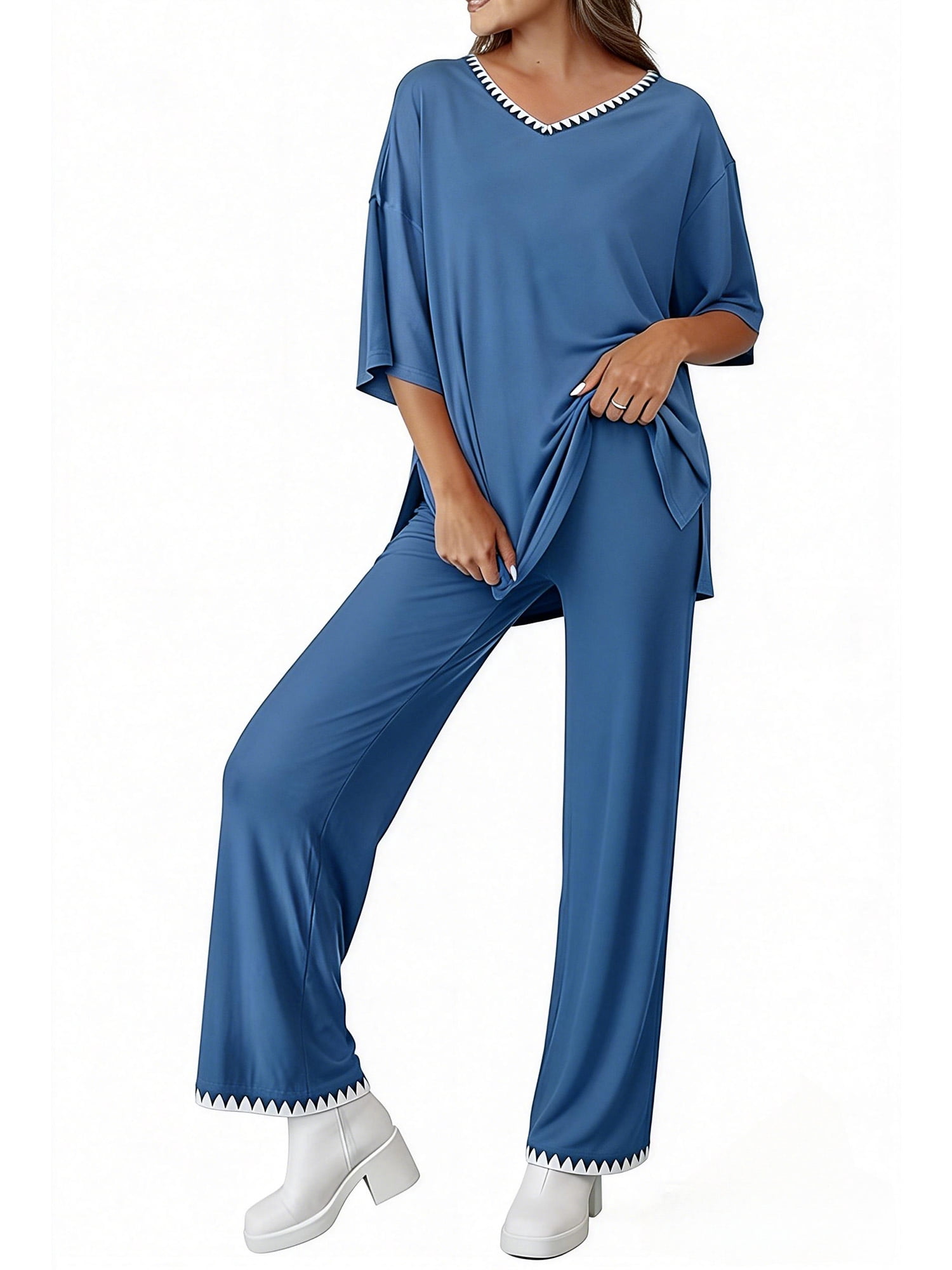 Anygrew Two Piece Sets for Women Summer Fashion Lounge Matching Set V ...