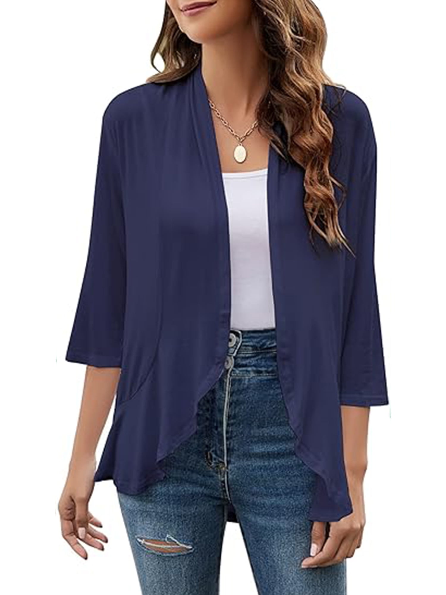 Anygrew Women Cardigan 3/4 Sleeves Open Front Lightweight Cardigan ...