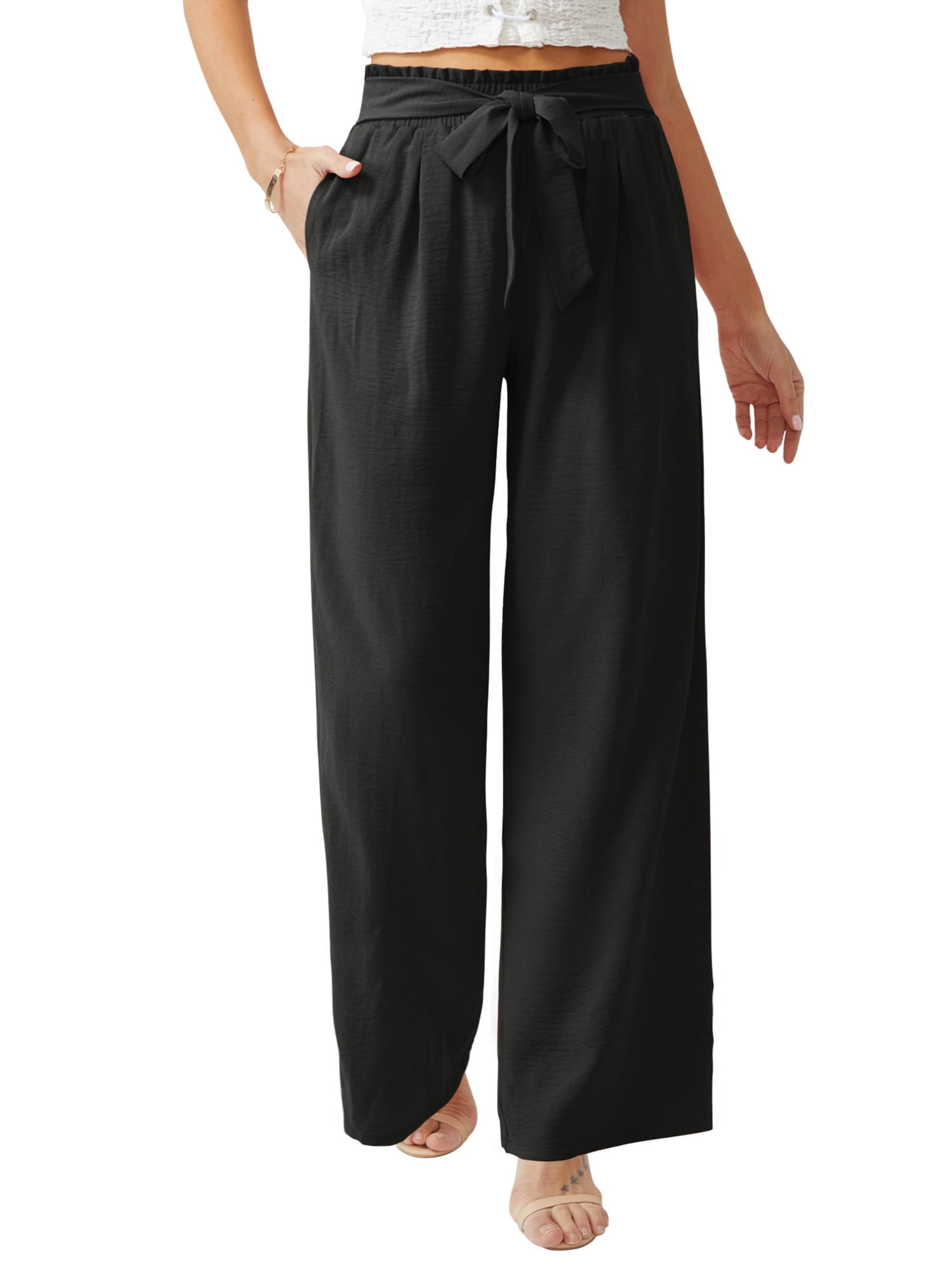 Anygrew Women Wide Leg Pants, High Waisted, Loose Flowy Palazzo Pants ...