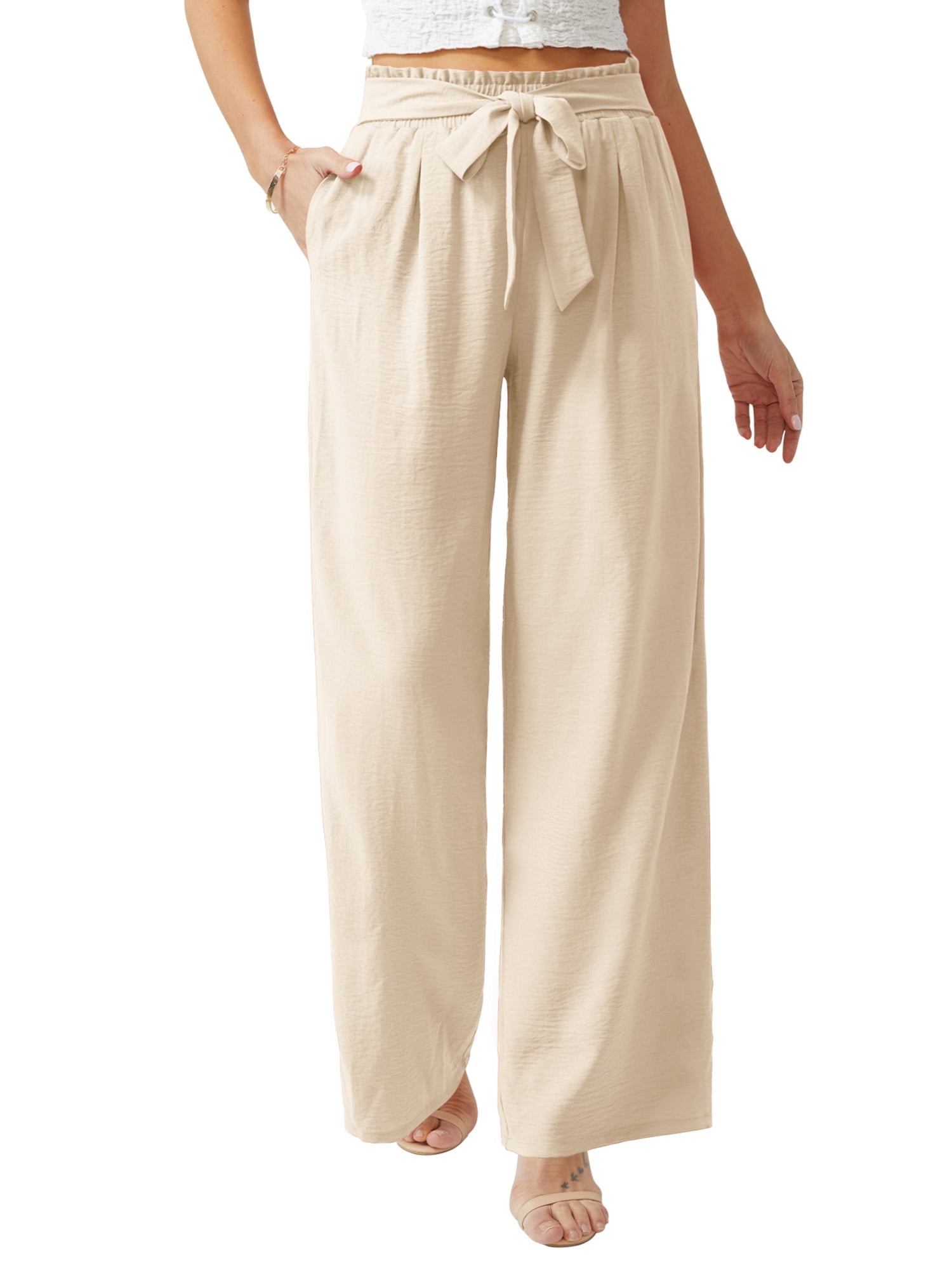 Anygrew Women Casual Wide Leg Pants High Waisted Business Work Casual ...