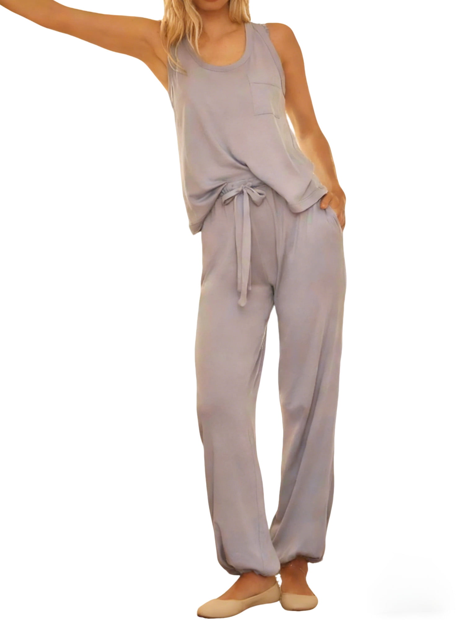 Anygrew Women's Casual Tank Top and Drawstring Cuffed Pants Lounge Set ...