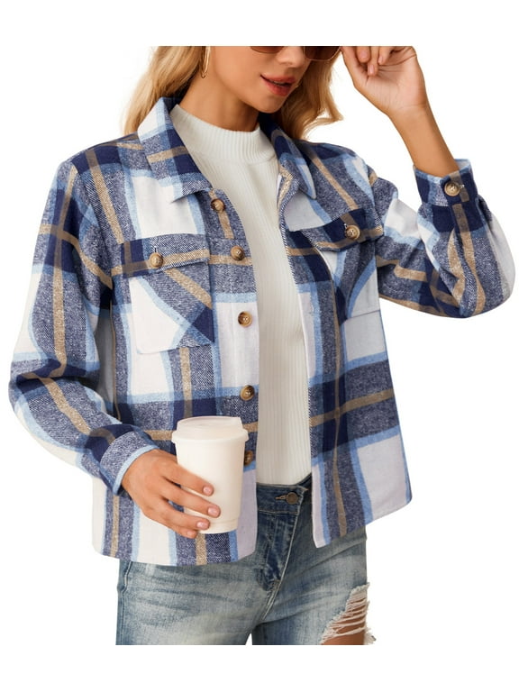 XFLWAM Women's Oversized Long Sleeve Shacket Jacket Lapel Solid Color ...