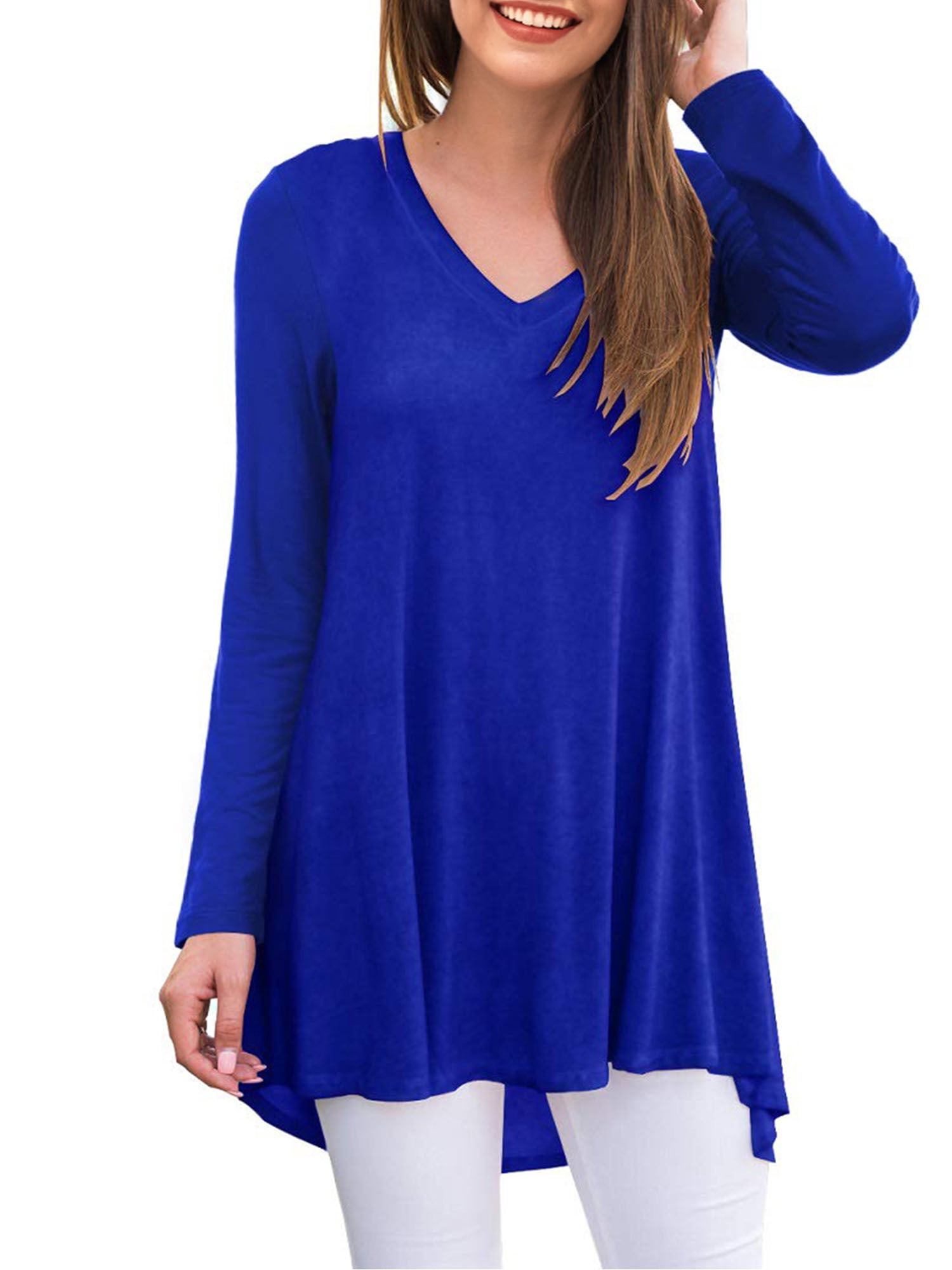 Anygrew Women's Long Sleeve V Neck Shirts Casual Tunic Tops Blouse ...