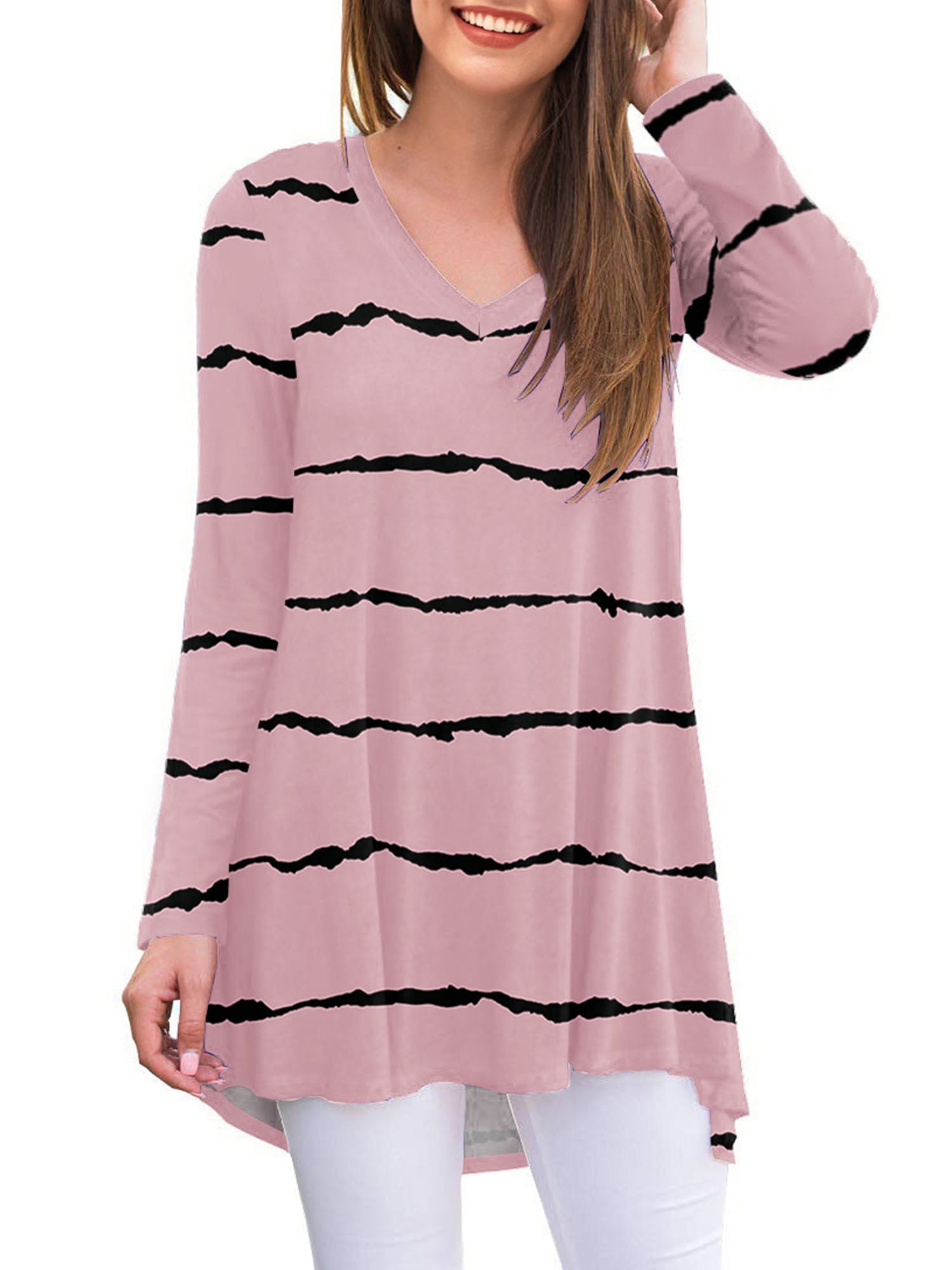 Anygrew Women's Long Sleeve V Neck Shirts Casual Tunic Tops Blouse ...