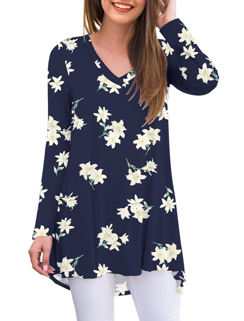 Anygrew Women's Long Sleeve V Neck Shirts Casual Tunic Tops Blouse ...