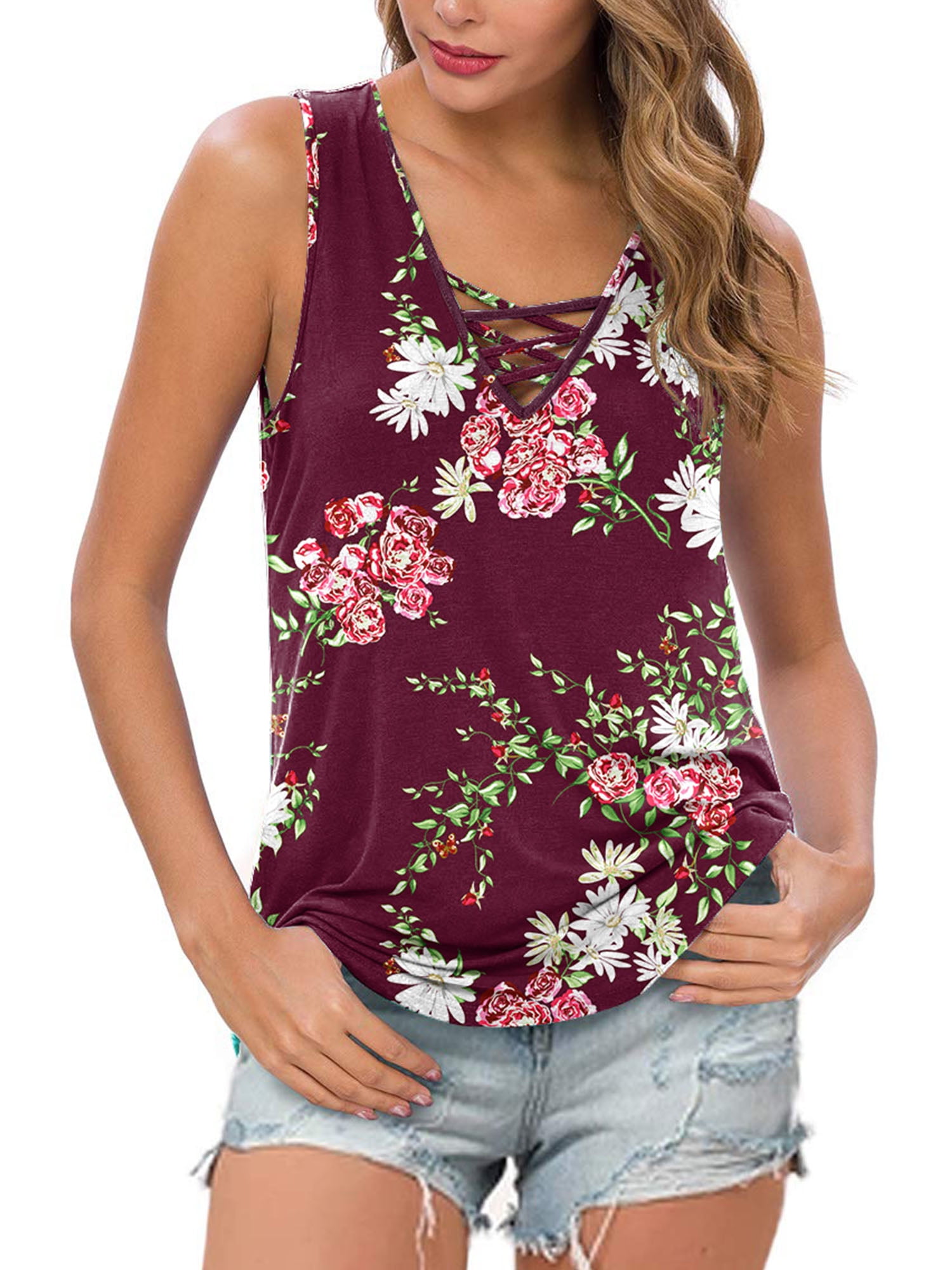 Anygrew Women's Sleeveless Criss Cross Tank Tops, Soft Rayon-Spandex ...