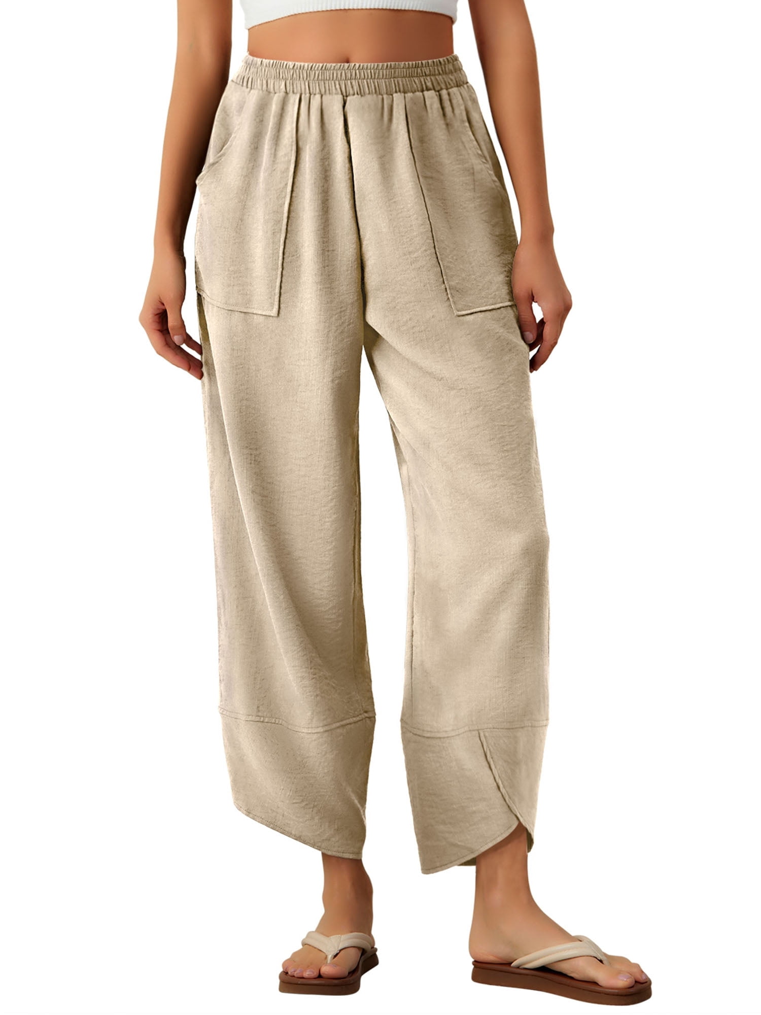 Anygrew Womens Baggy Wide Leg Pants Elastic Waisted Casual Palazzo ...