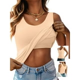 Anygrew Womens Built in Bra Tank Tops Summer Casual Cami Tanks Wide ...